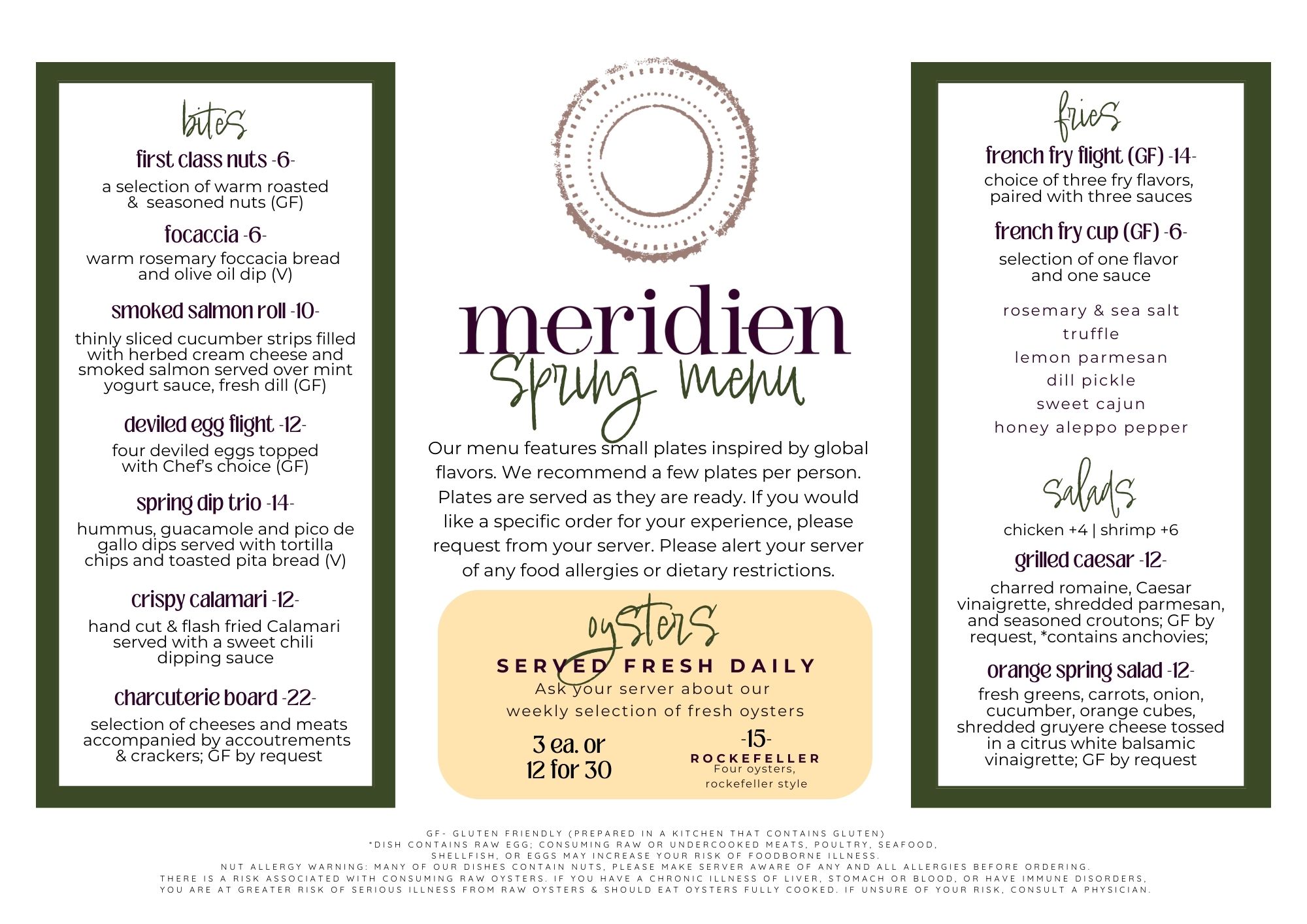 Menus | Meridien in Centerville, OH