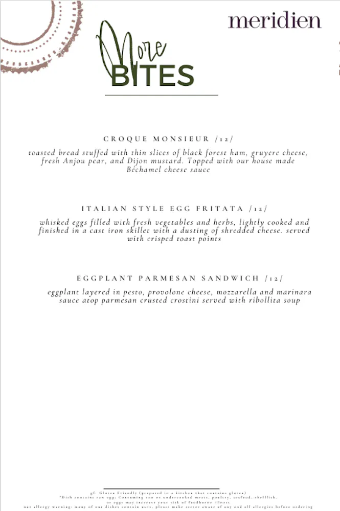 Menus | Meridien in Centerville, OH