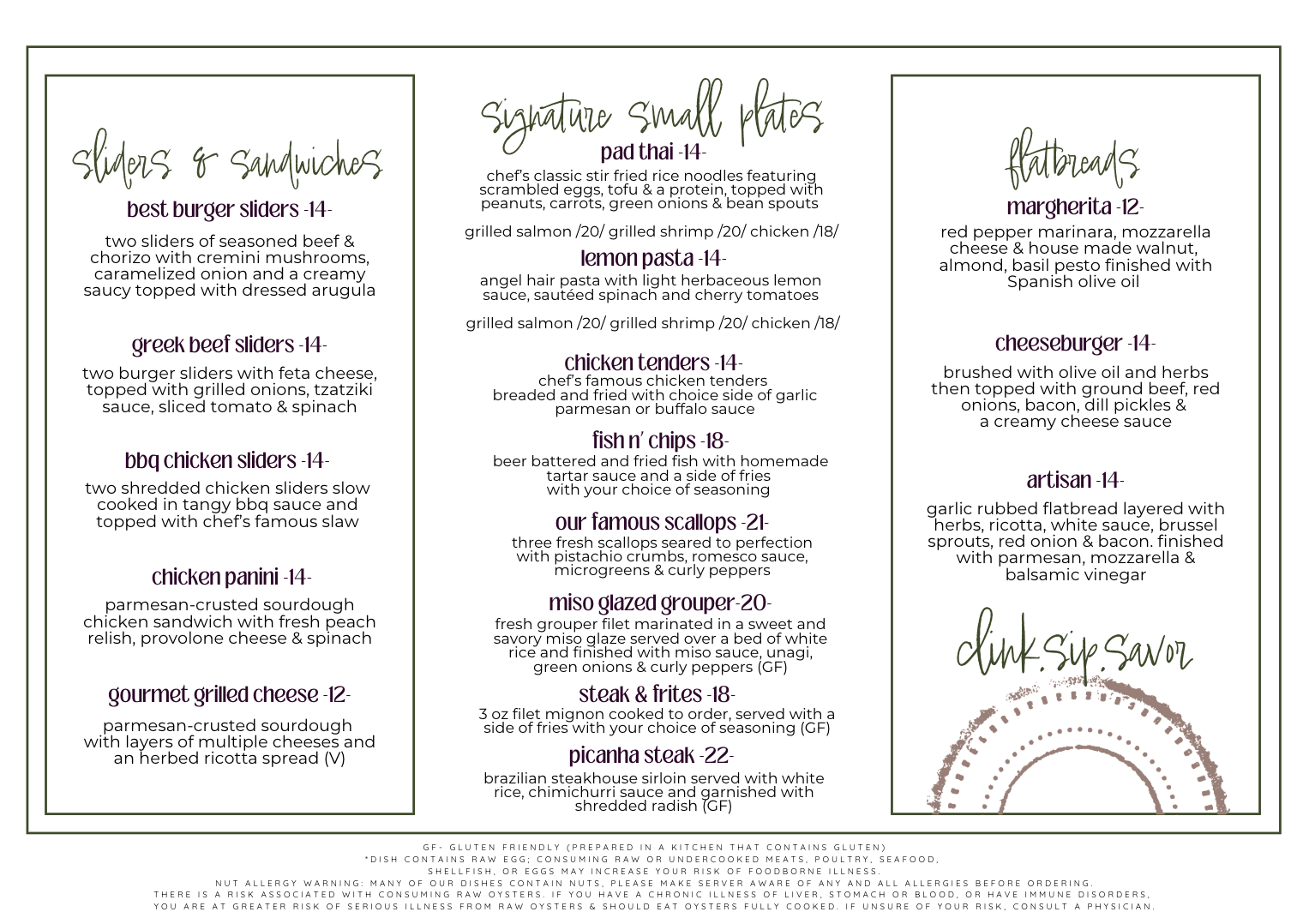 Menus | Meridien in Centerville, OH