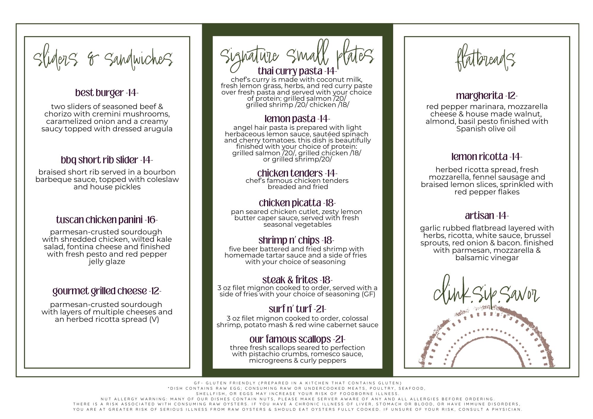 Menus | Meridien in Centerville, OH