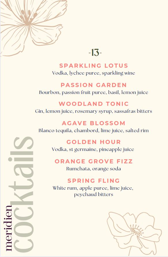 Menus | Meridien in Centerville, OH