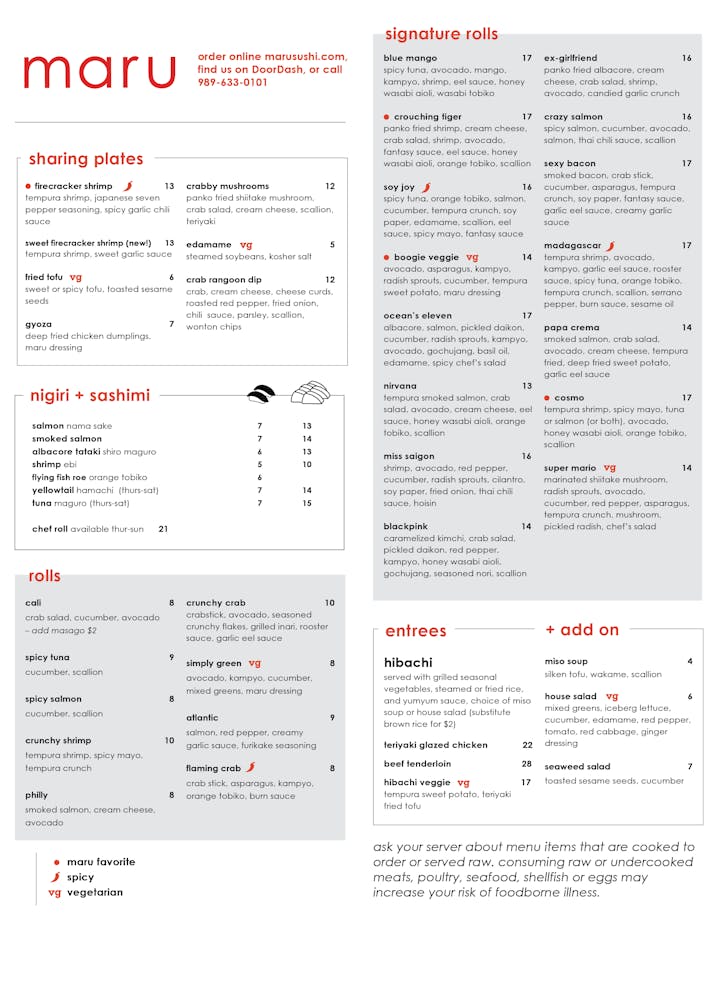 Midland | Hours + Location | Maru Sushi