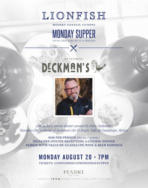 Announcing Deckman’s Dinners at Lionfish | Lionfish Modern Coastal ...