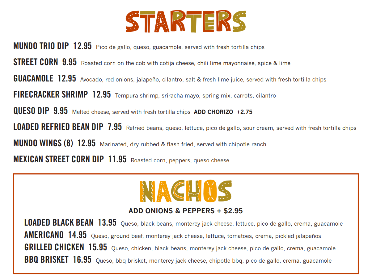 Menus | Taco Mundo