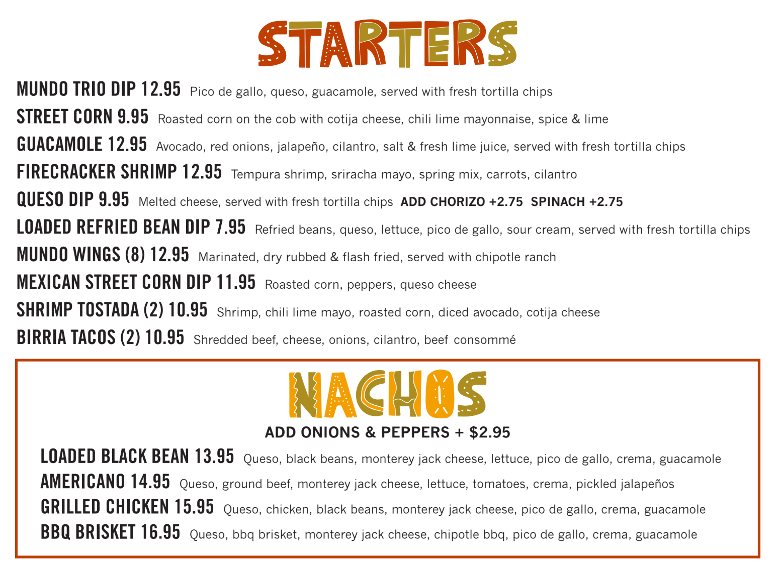 Menus | Taco Mundo