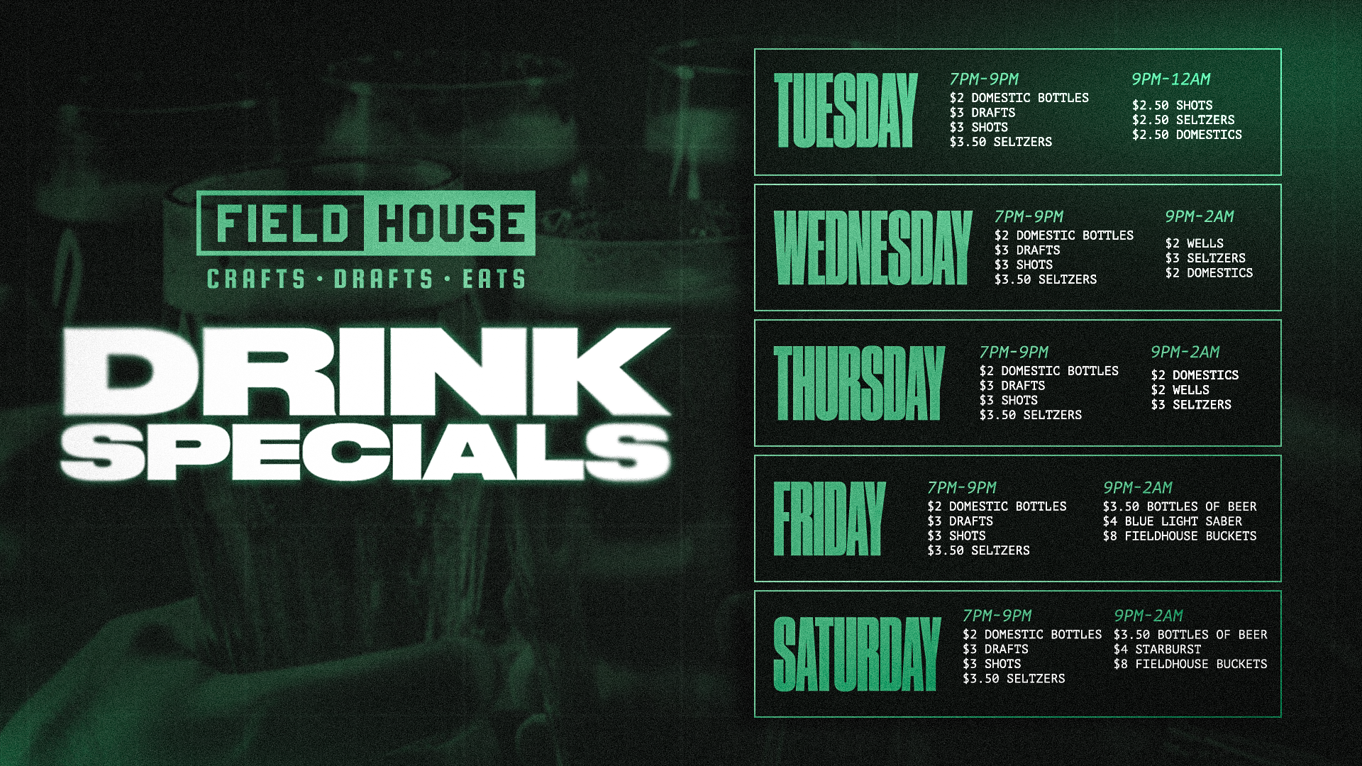 Drink Specials | FieldHouse - Crafts, Drafts & Eats in East Lansing ...