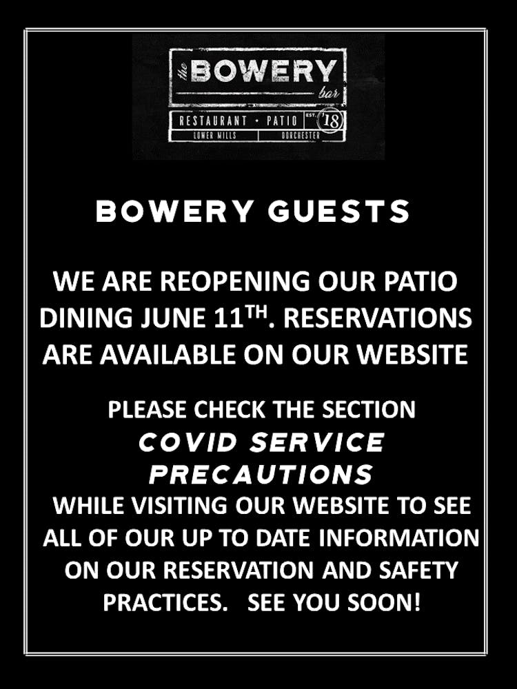 The Bowery Bar | Restaurant, Bar and Patio in Dorchester, MA
