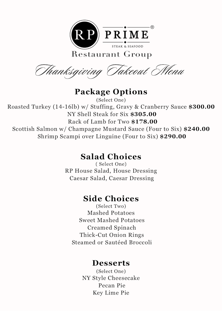 Menus | RP Prime Steakhouse in Mahwah, NJ