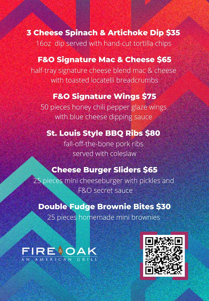 Menus | Fire & Oak in Jersey City, NJ