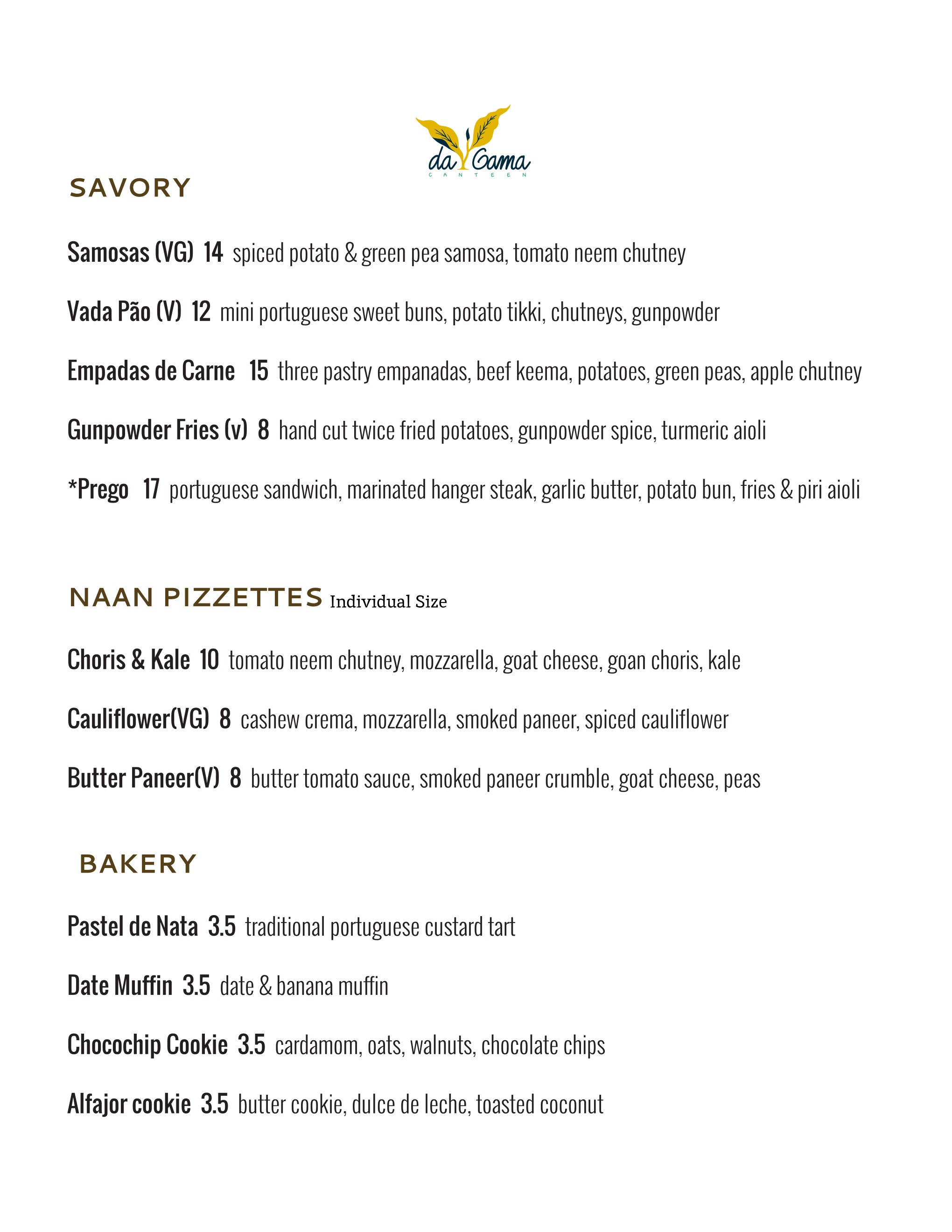 Menus | Da Gama in Houston Heights, TX