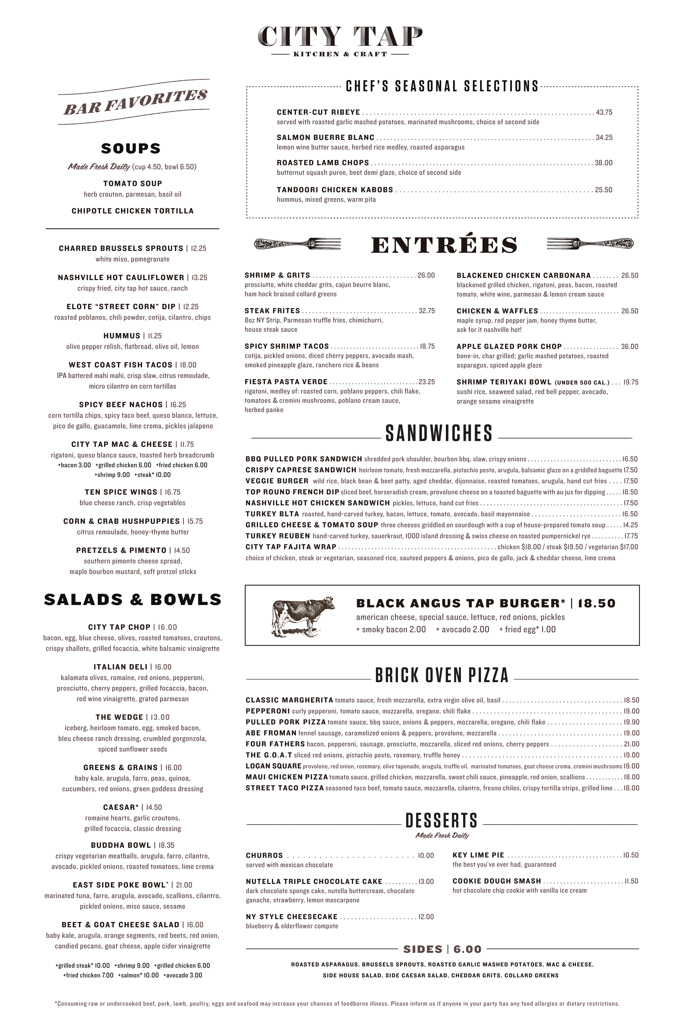 Dinner Menu | City Tap House | New American Restaurant in the US