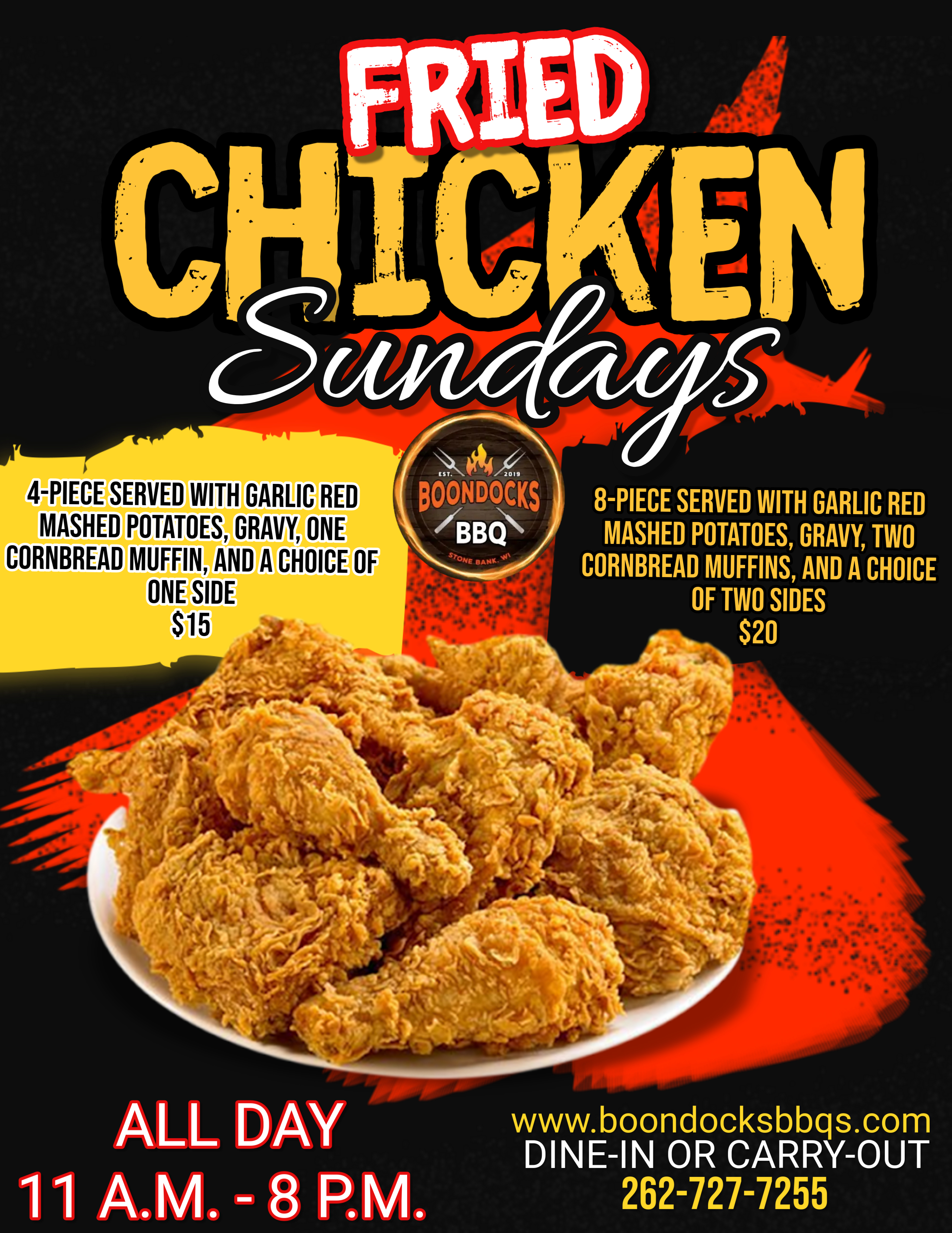 Sunday Fried Chicken | Boondocks BBQ, Burgers, and Brews | Barbecue ...