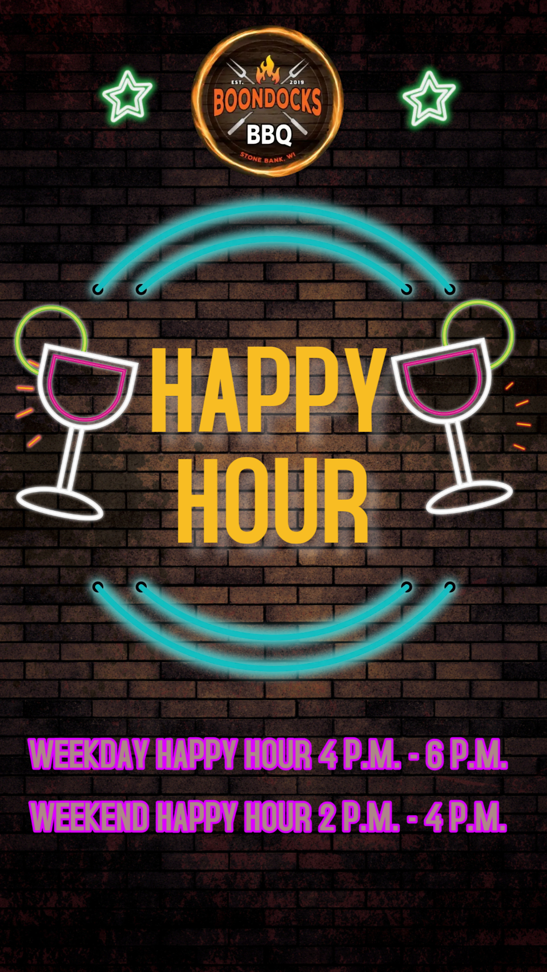 Happy Hour | Boondocks BBQ, Burgers, and Brews | Barbecue, Burgers ...