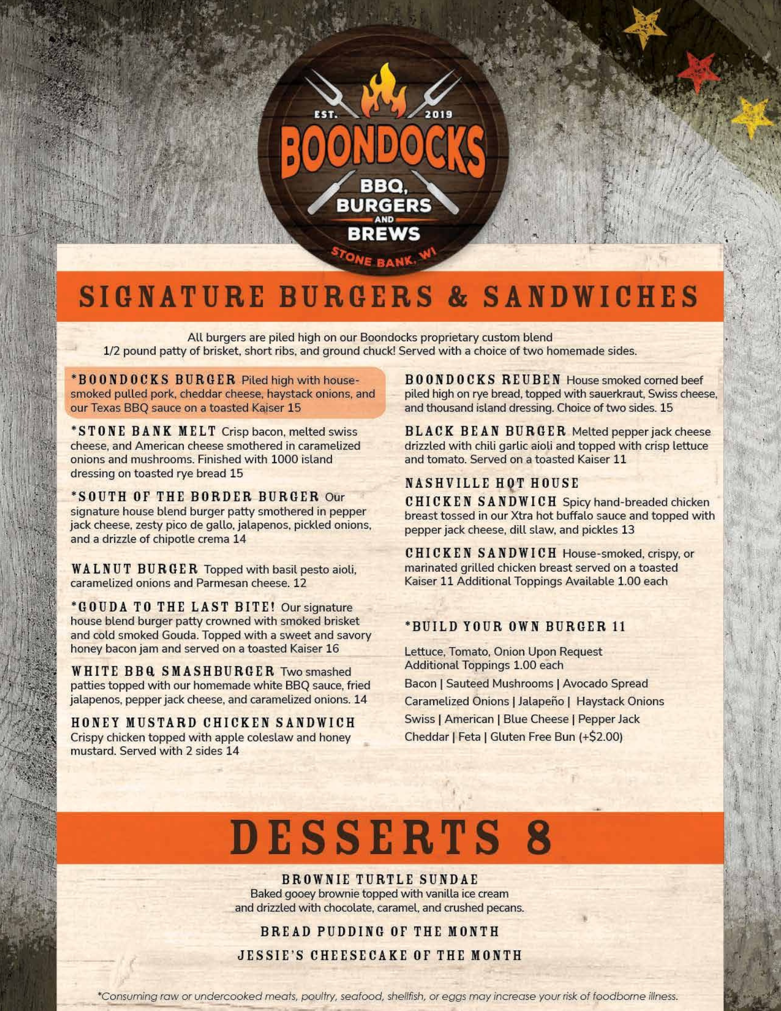 Menus | Boondocks Burgers & BBQ in Oconomowoc, WI