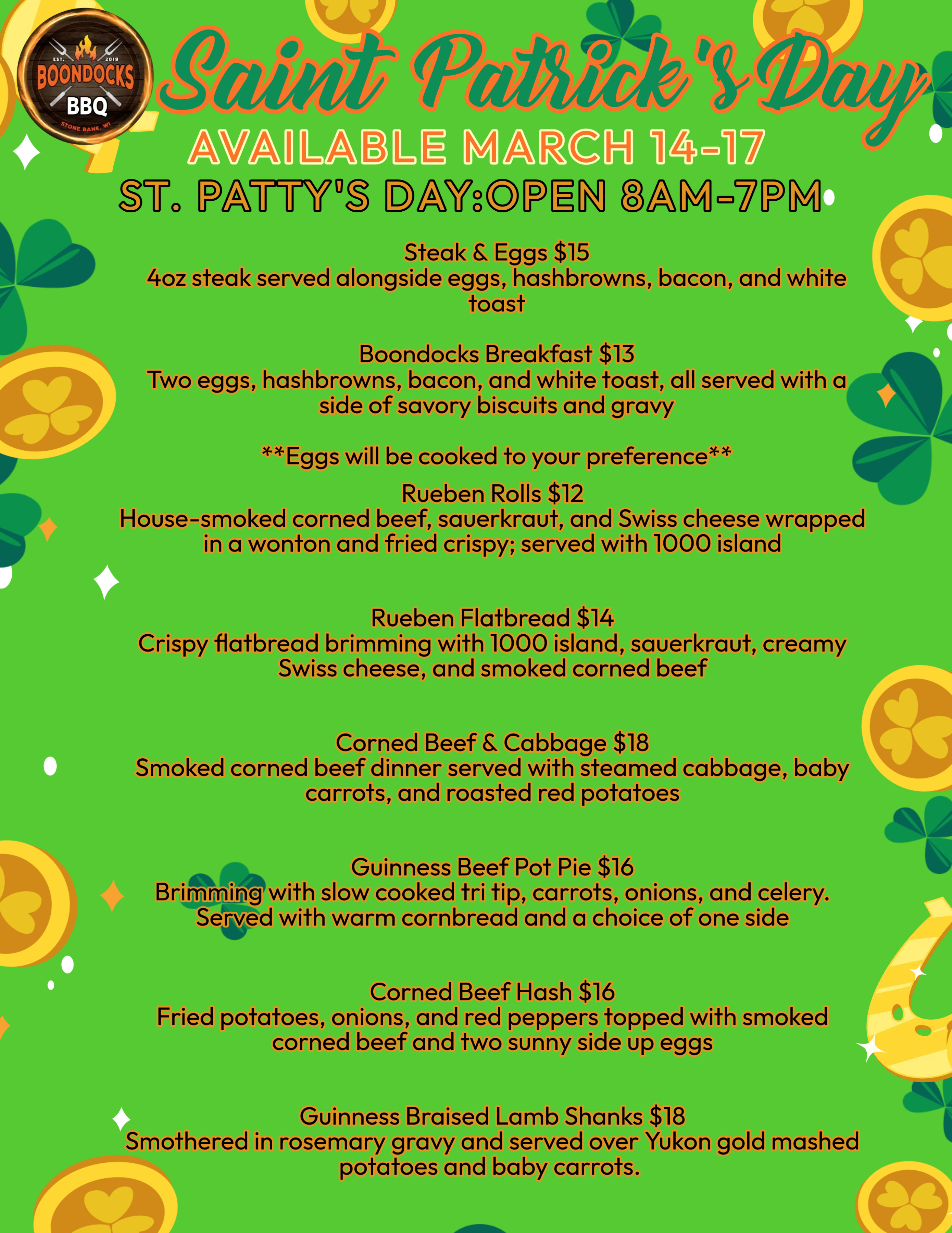 Menus | Boondocks Burgers & BBQ in Oconomowoc, WI