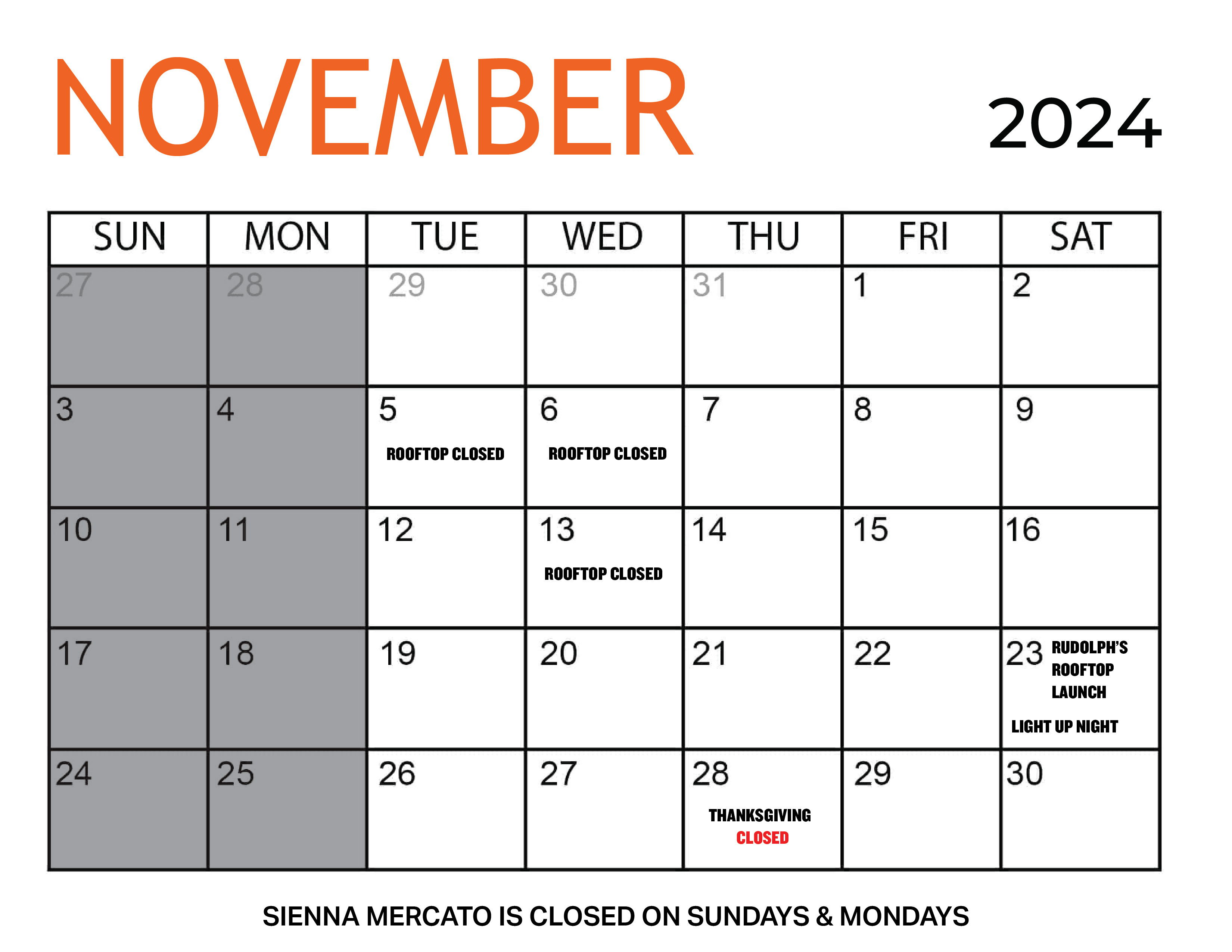 Rooftop Calendar | Sienna Mercato in Pittsburgh, PA