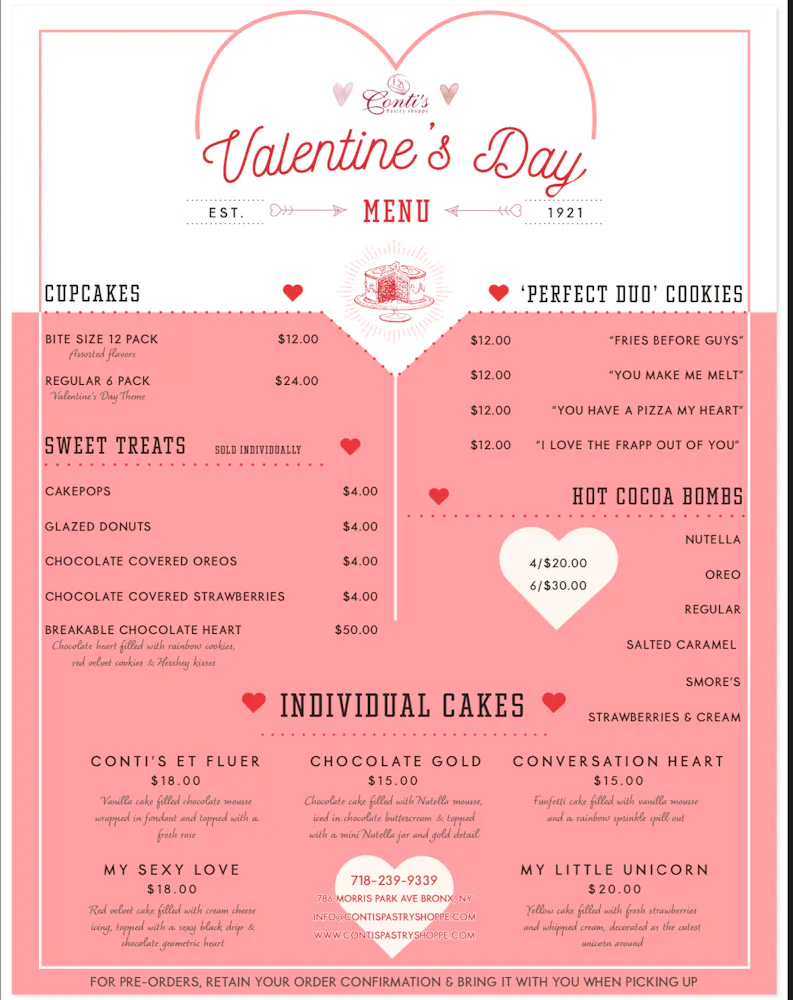 Menus | Contis Pastry Shoppe