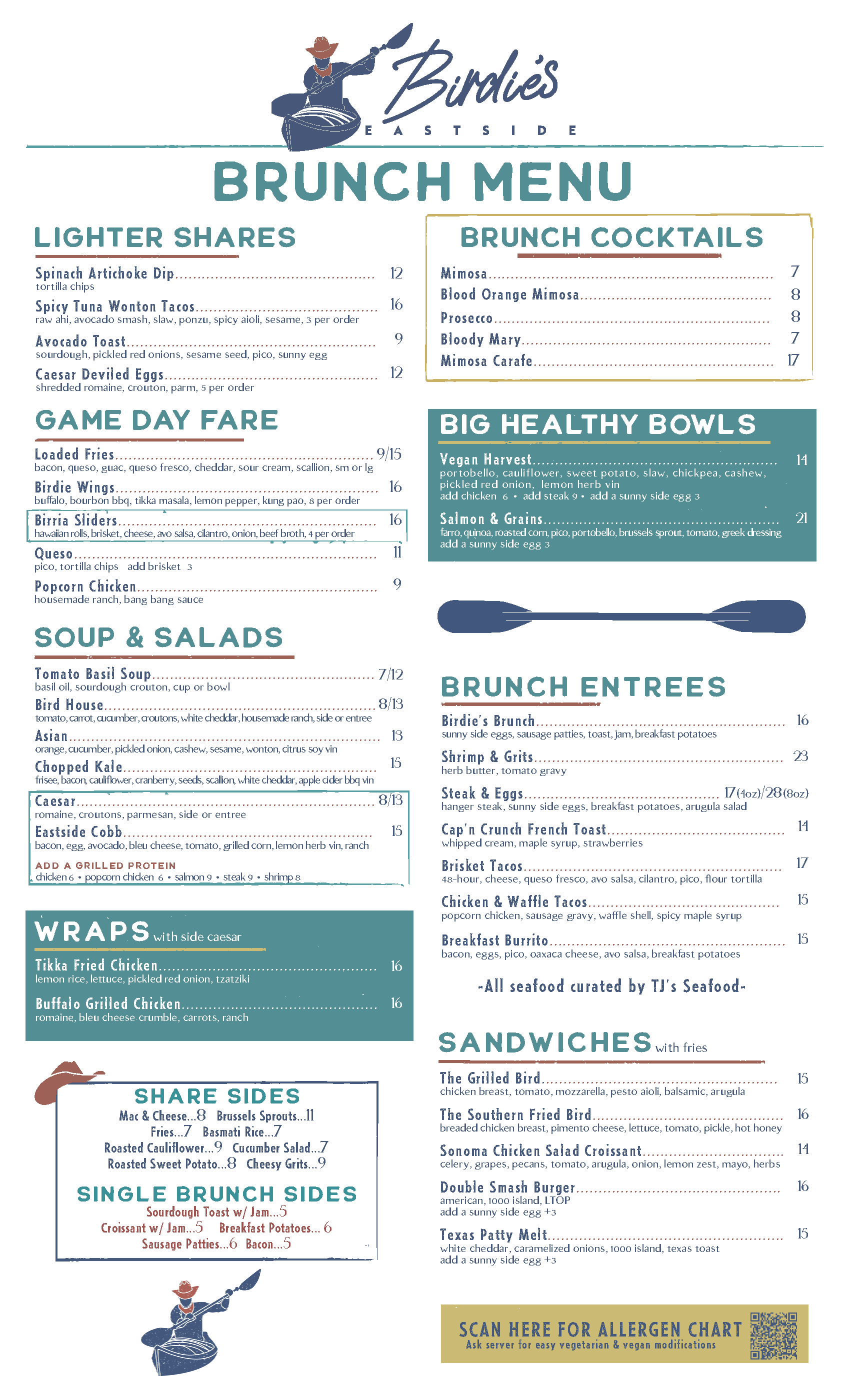 Menus | Birdies Eastside in Dallas, TX