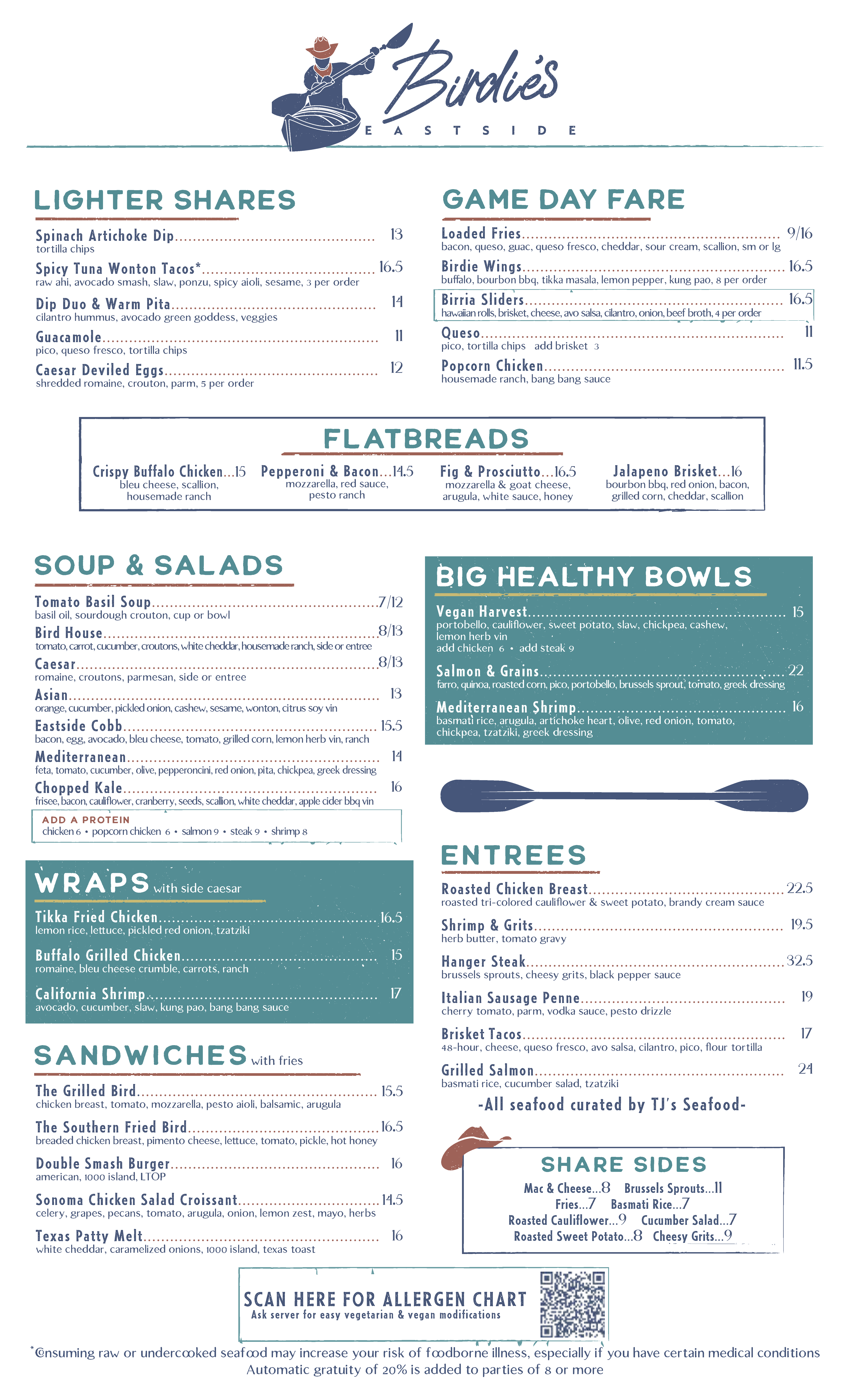 Menus | Birdies Eastside in Dallas, TX