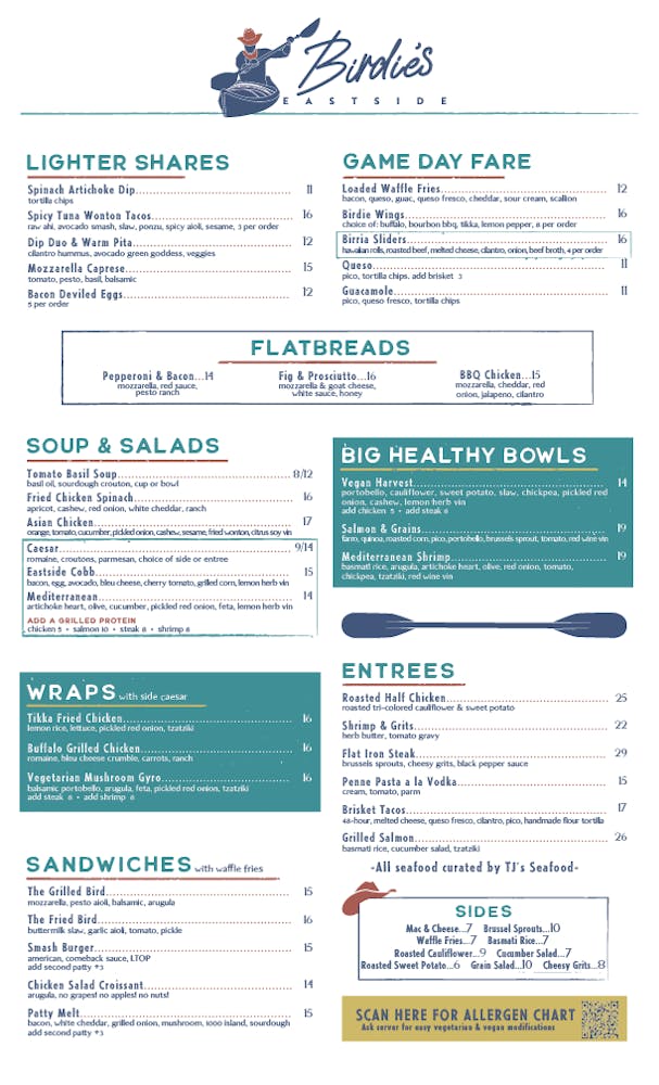 Menus | Birdies Eastside in Dallas, TX