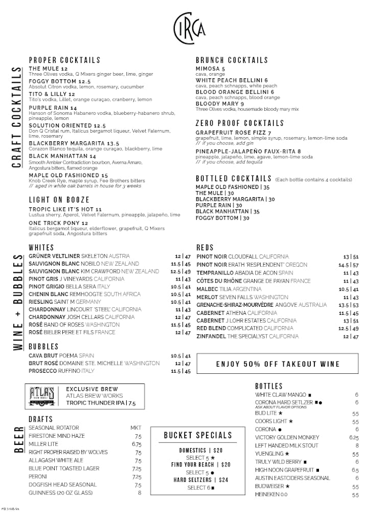 Foggy Bottom | Hours + Location | Circa Bistros