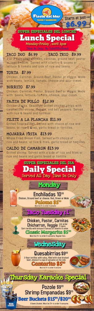 Specials | Fiesta Del Mar in Streamwood, IL