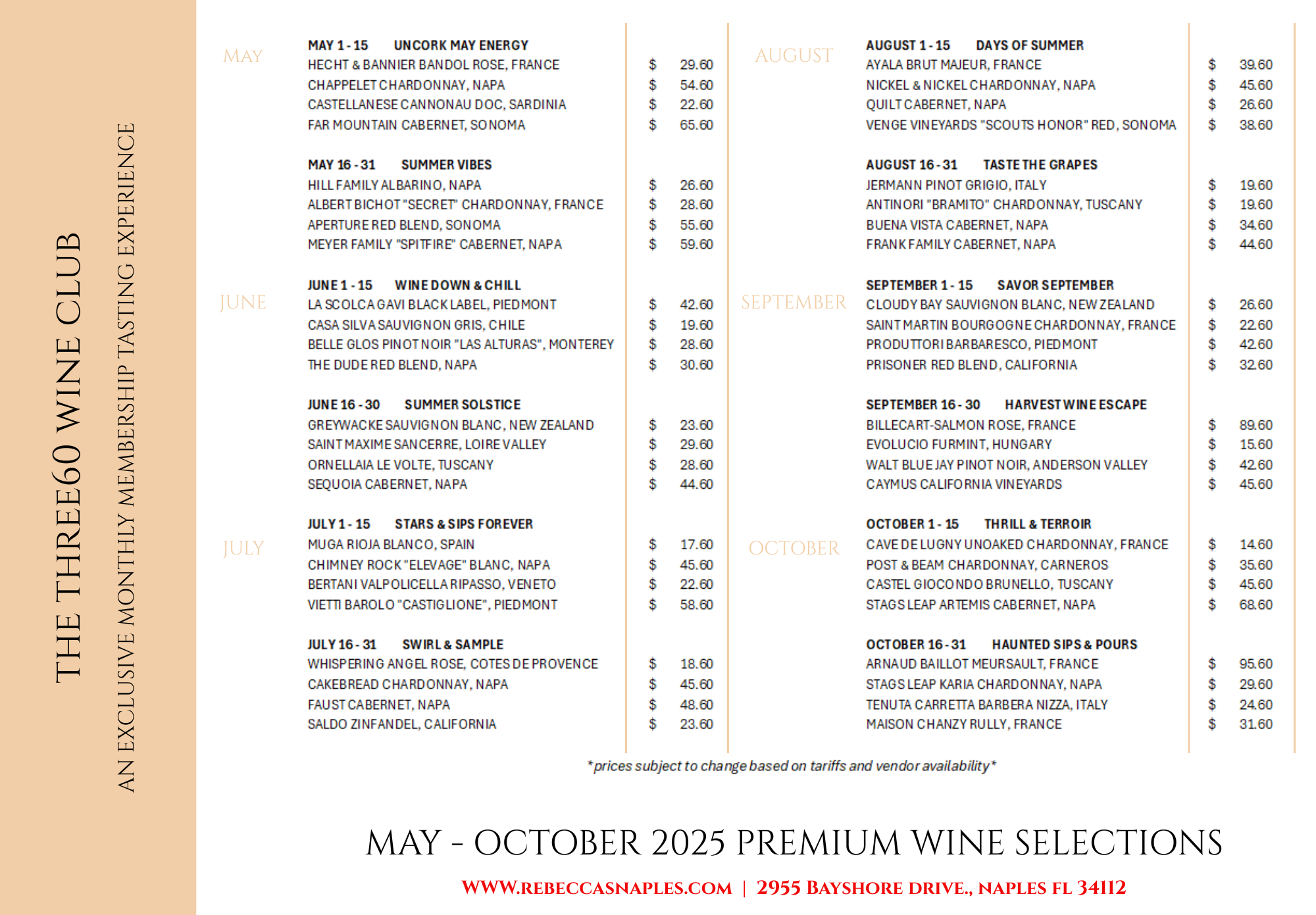 Three60 Wine Club | Rebecca's | Restaurant & Bar - Naples, FL