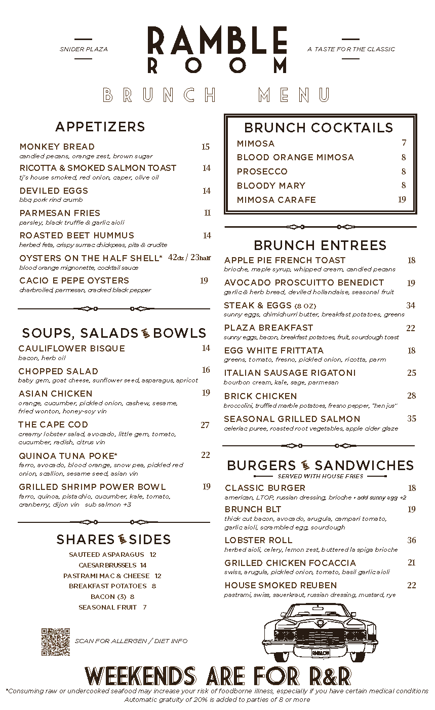 Menus | Ramble Room in Dallas, TX