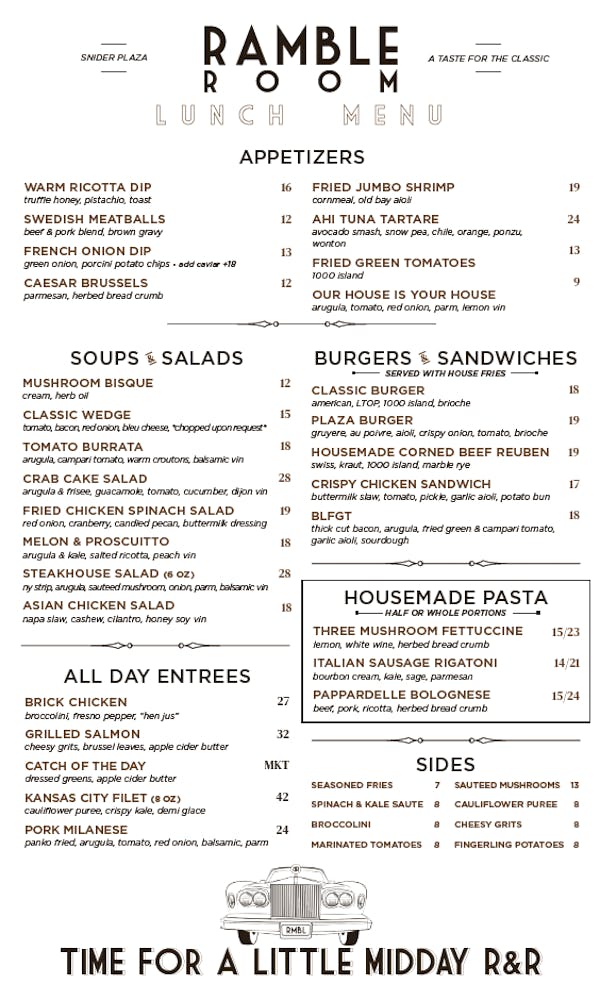 Menus | Ramble Room in Dallas, TX