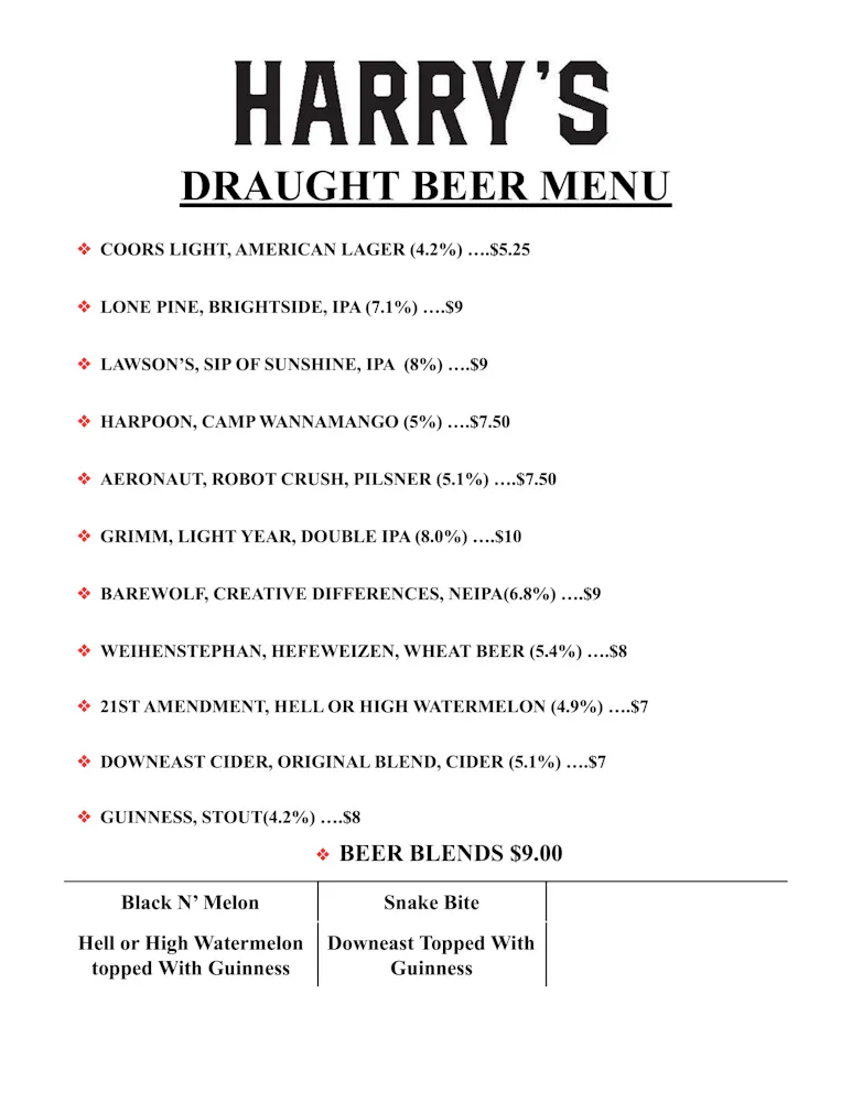 Menus Harry s Bar And Grill menus-harry-s-bar-and-grill