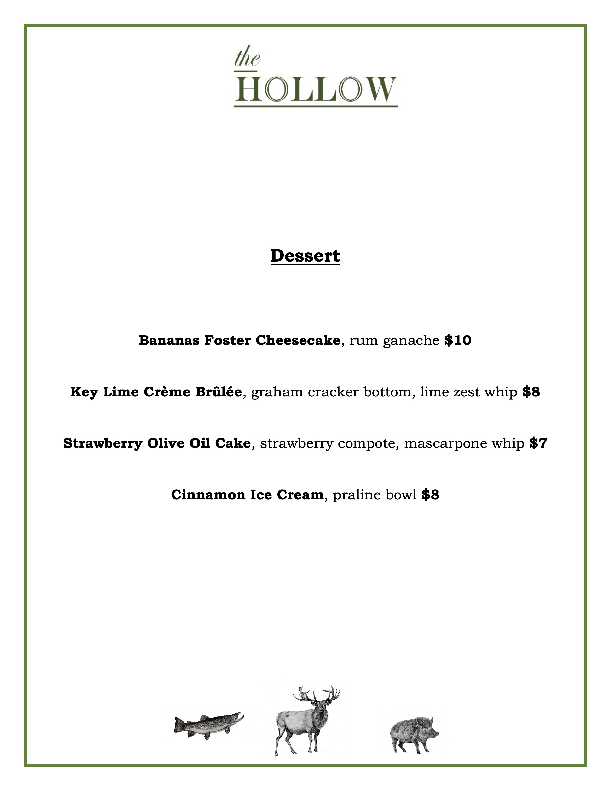Menus | The Hollow in Columbia, SC