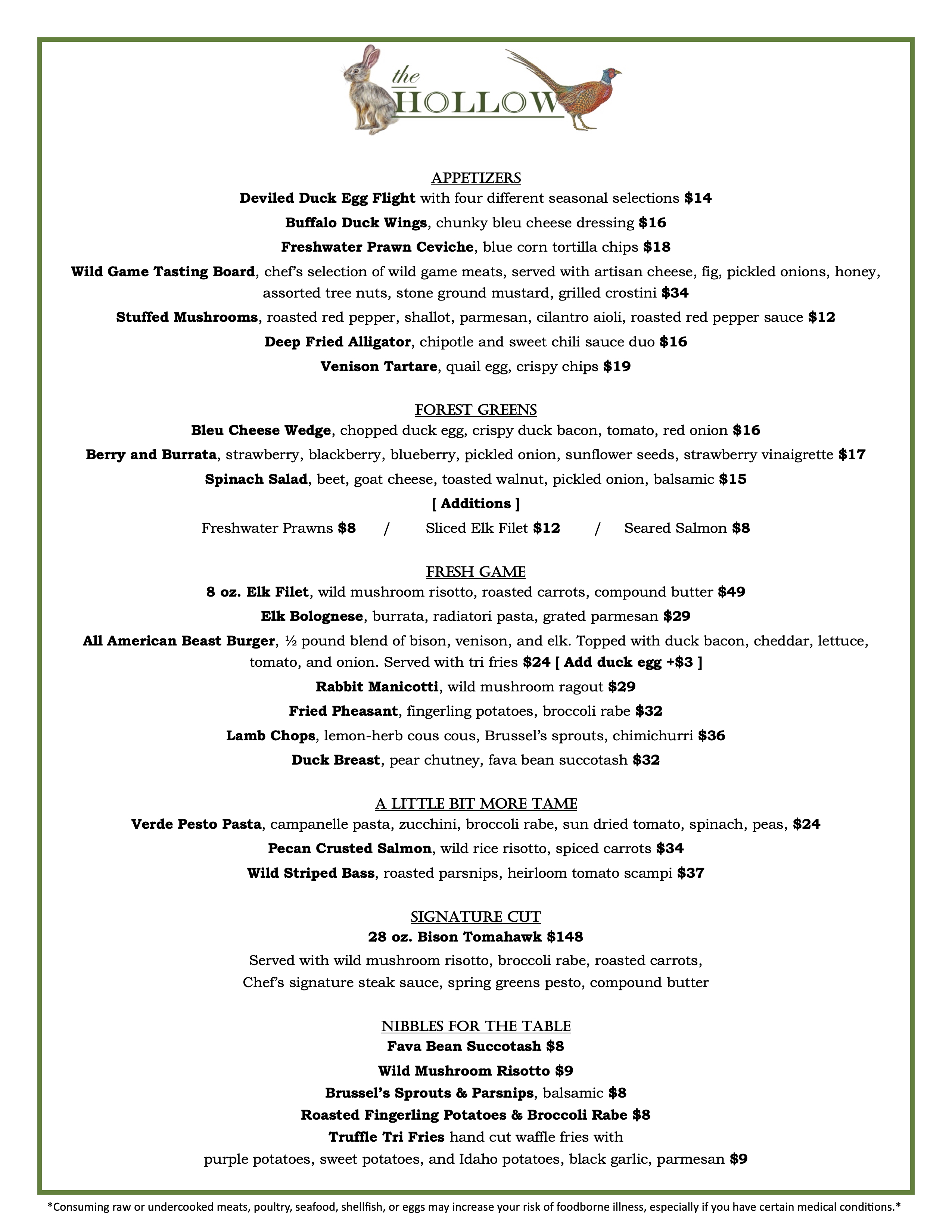 Menus | The Hollow in Columbia, SC