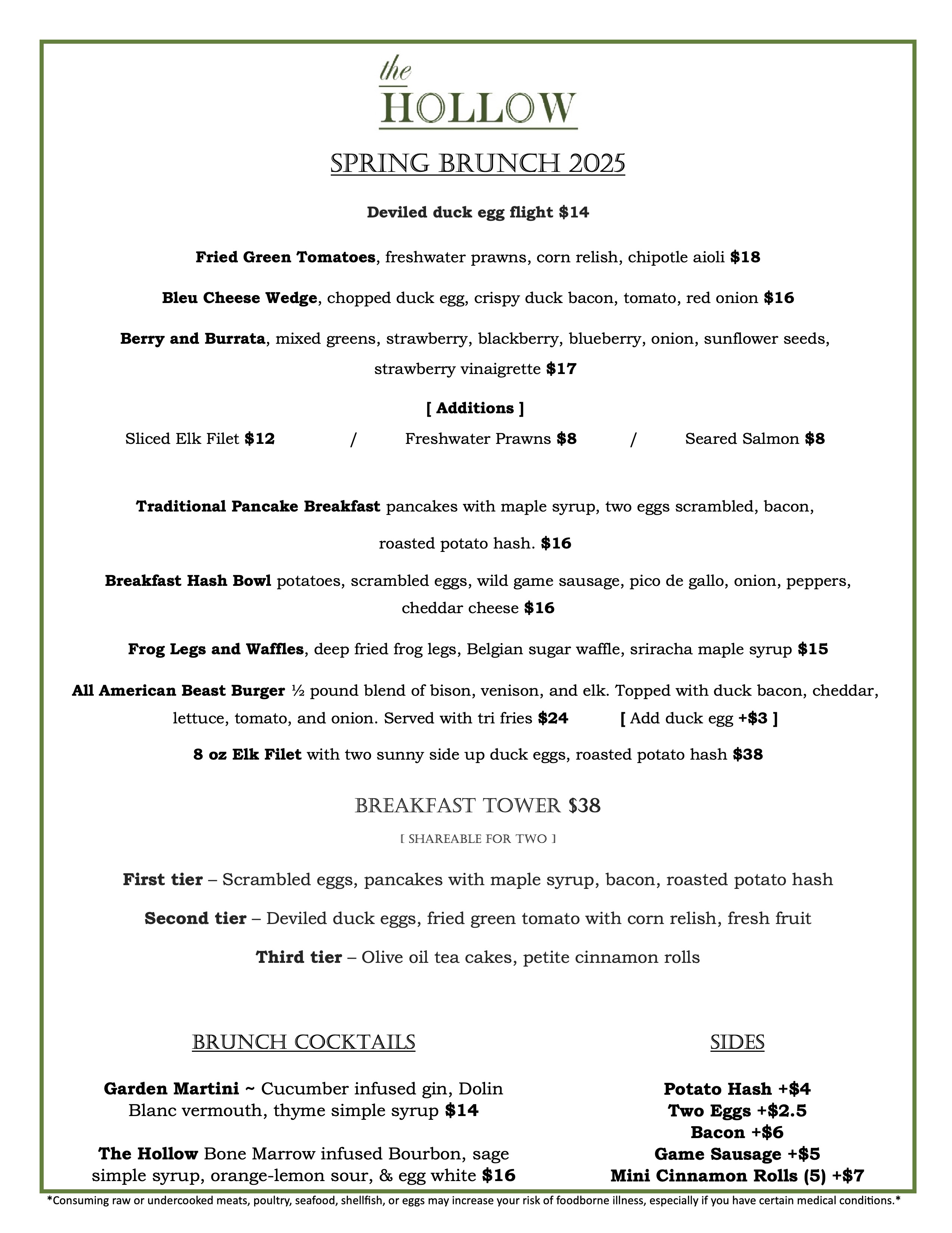 Menus | The Hollow in Columbia, SC