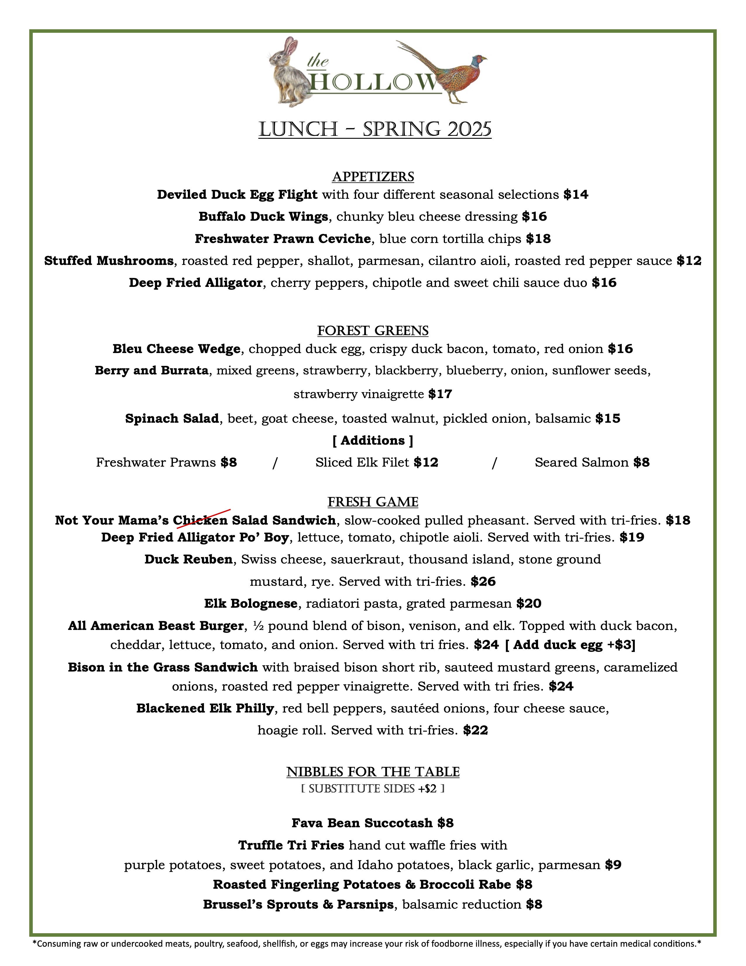 Menus | The Hollow in Columbia, SC