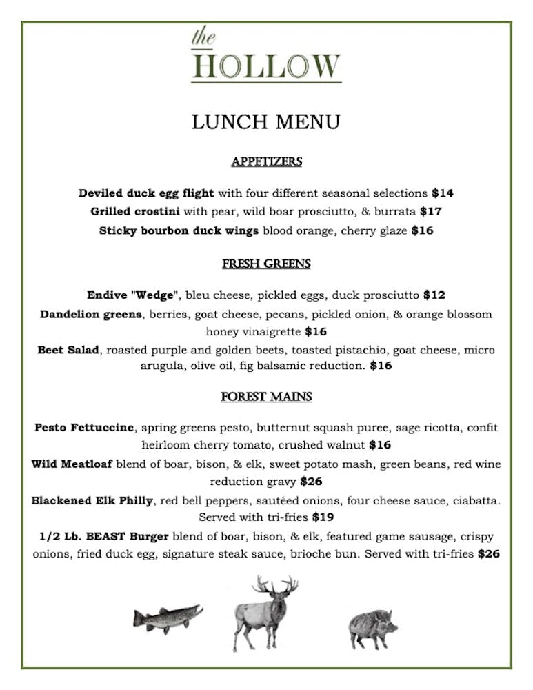 Menus | The Hollow in Columbia, SC