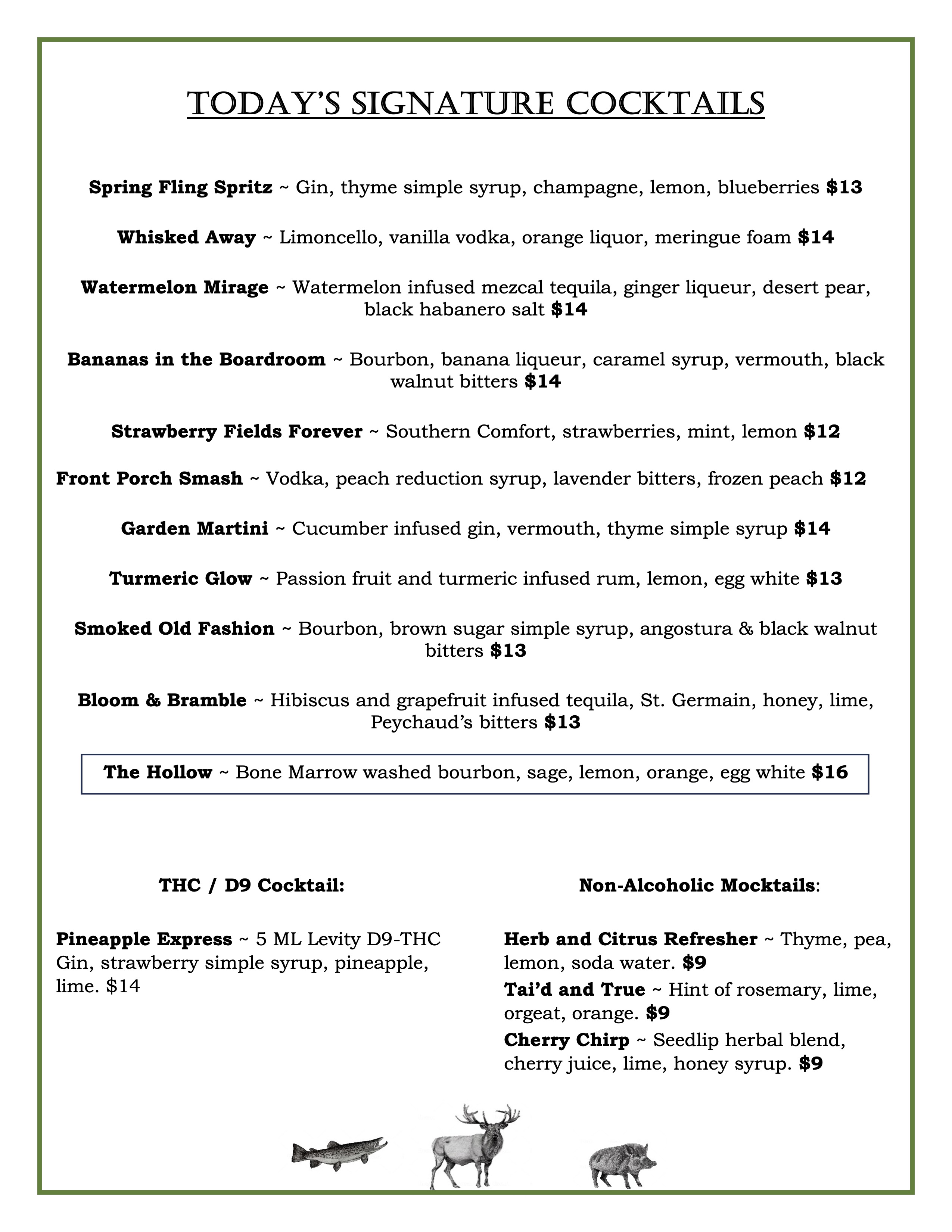 Menus | The Hollow in Columbia, SC