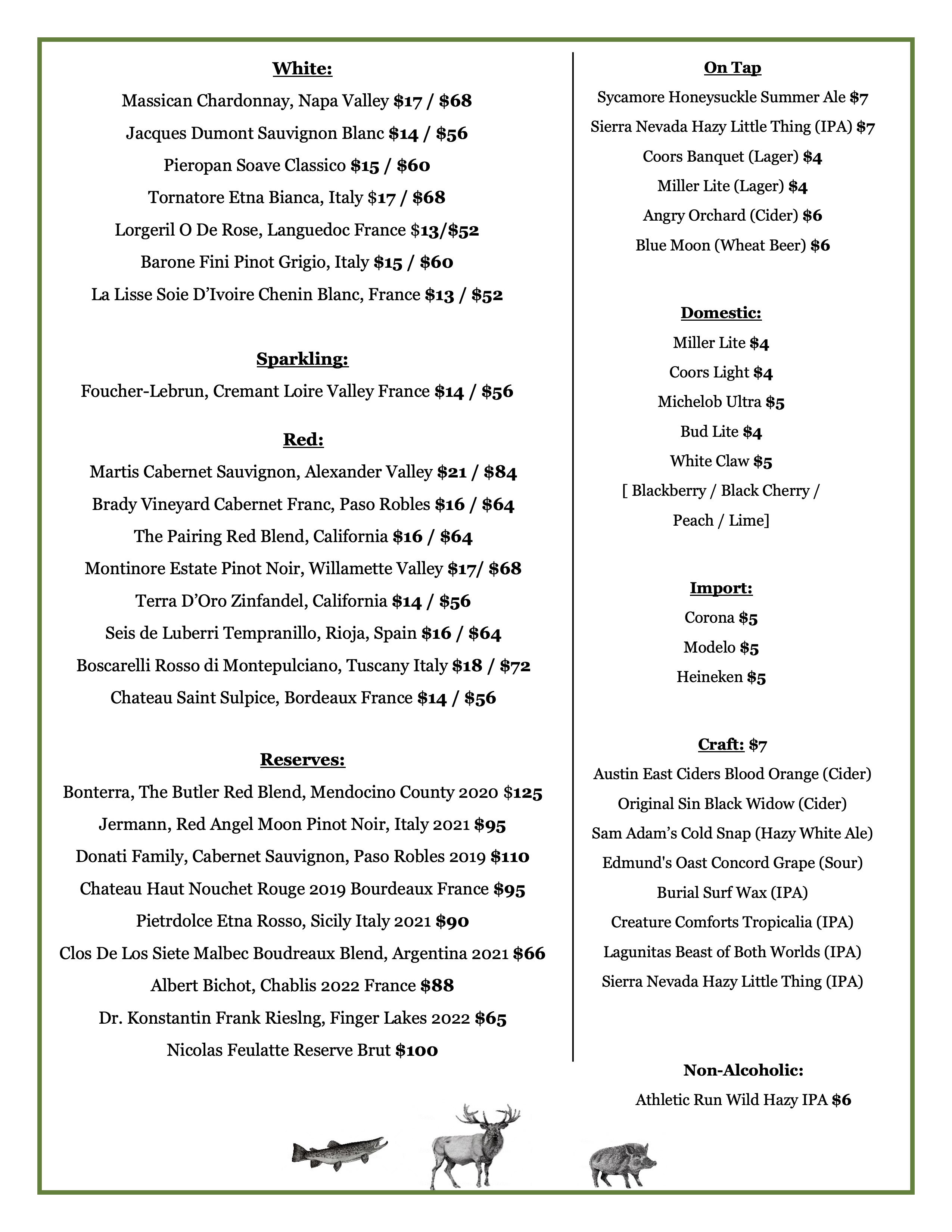 Menus | The Hollow in Columbia, SC
