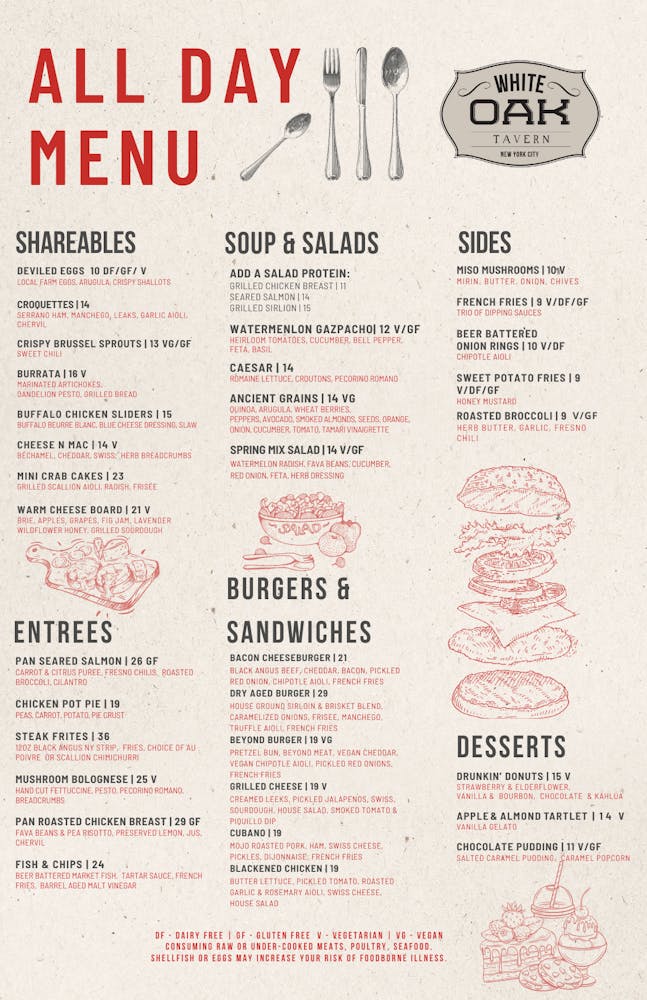 Menus | White Oak Tavern: a curated cocktail bar and kitchen in ...