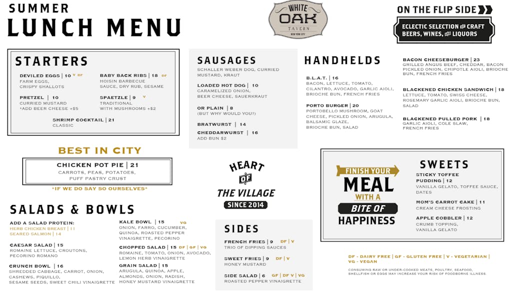 Lunch Menu | White Oak Tavern: a curated cocktail bar and kitchen in ...