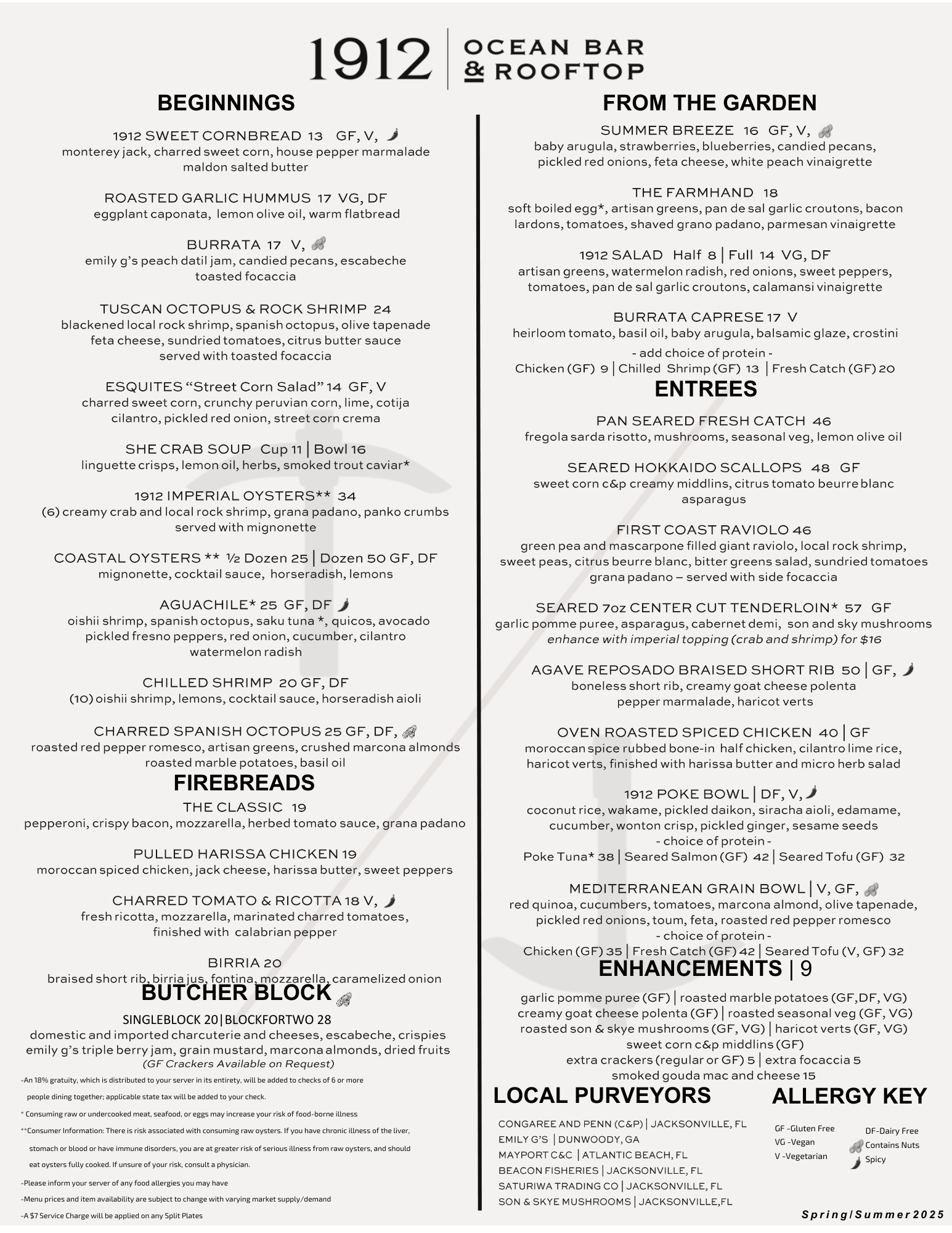 Menus | 1912 Ocean Bar & Rooftop in Ponte Vedra Beach, FL