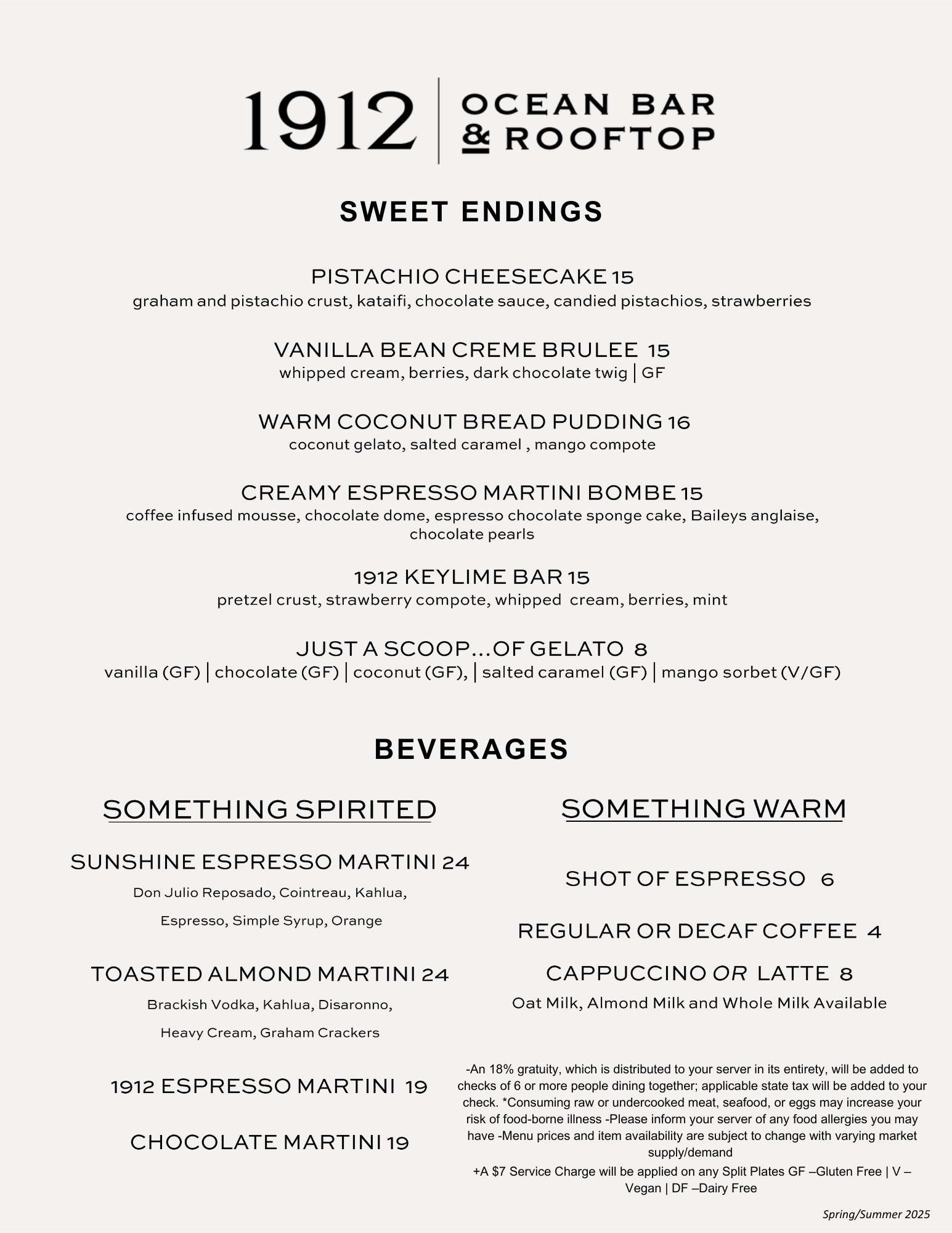 Menus | 1912 Ocean Bar & Rooftop in Ponte Vedra Beach, FL