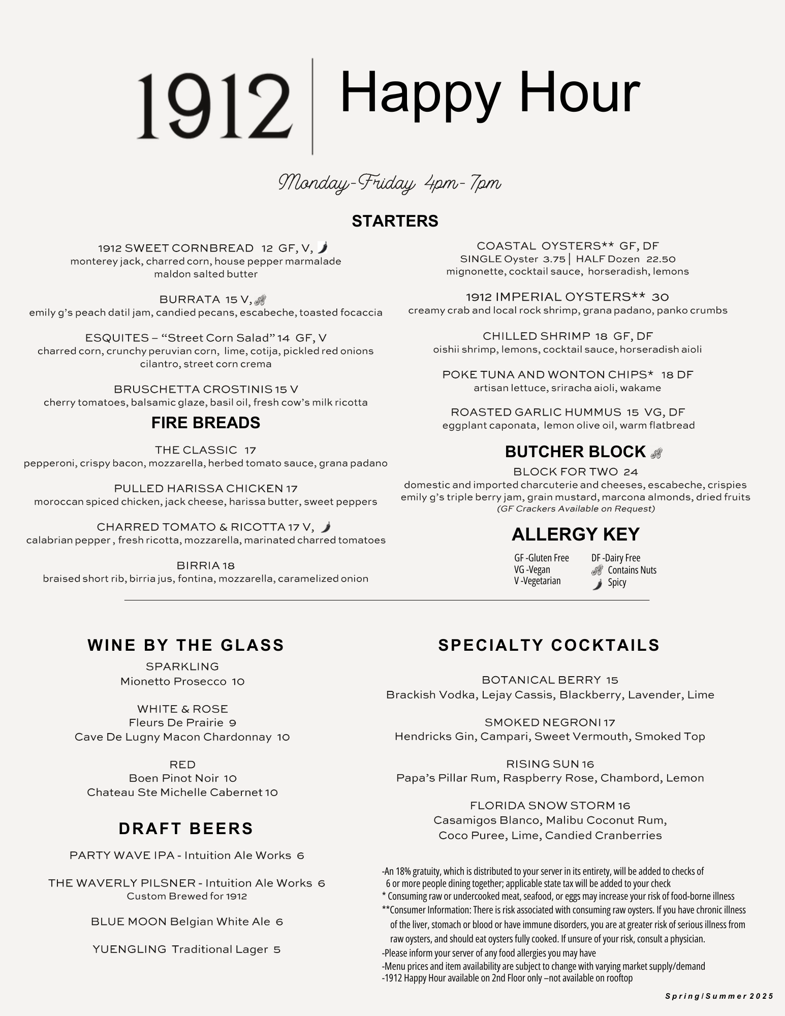 Menus | 1912 Ocean Bar & Rooftop in Ponte Vedra Beach, FL