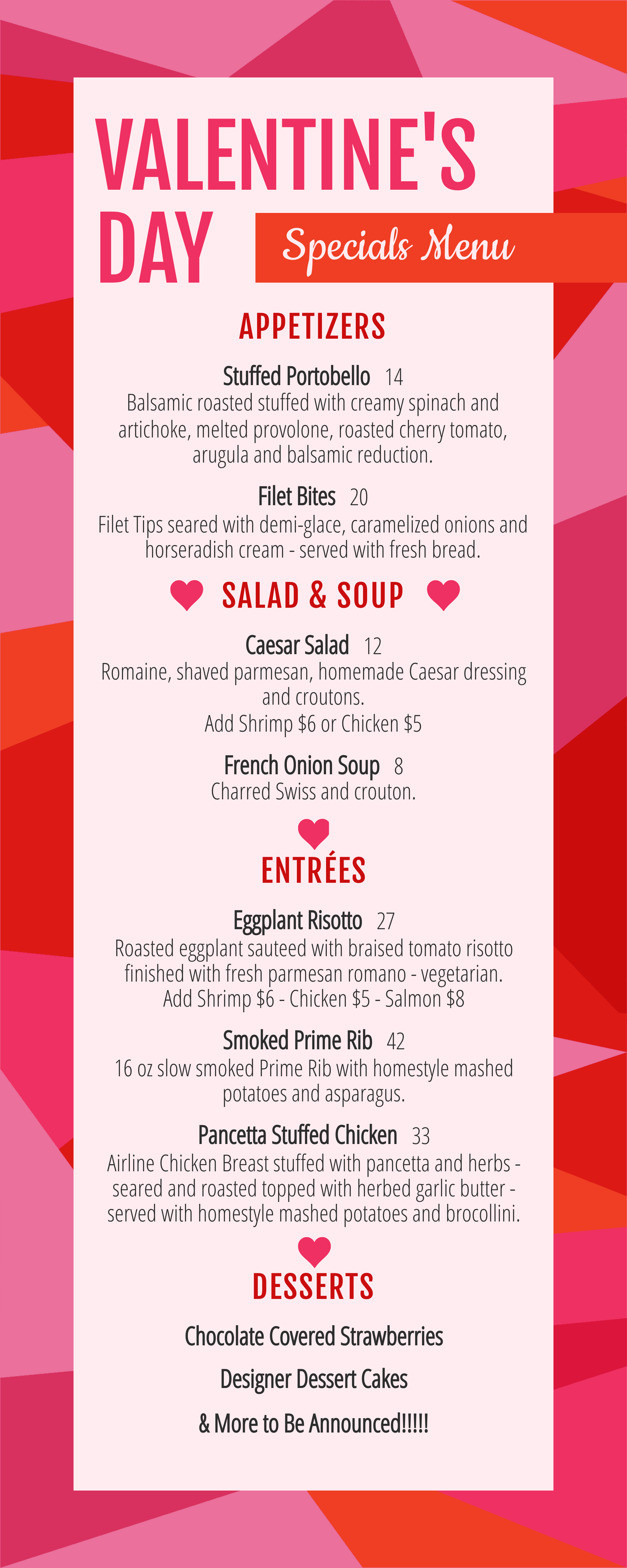 Valentine's Menu | Union Pier Social | American Restaurant in Union ...