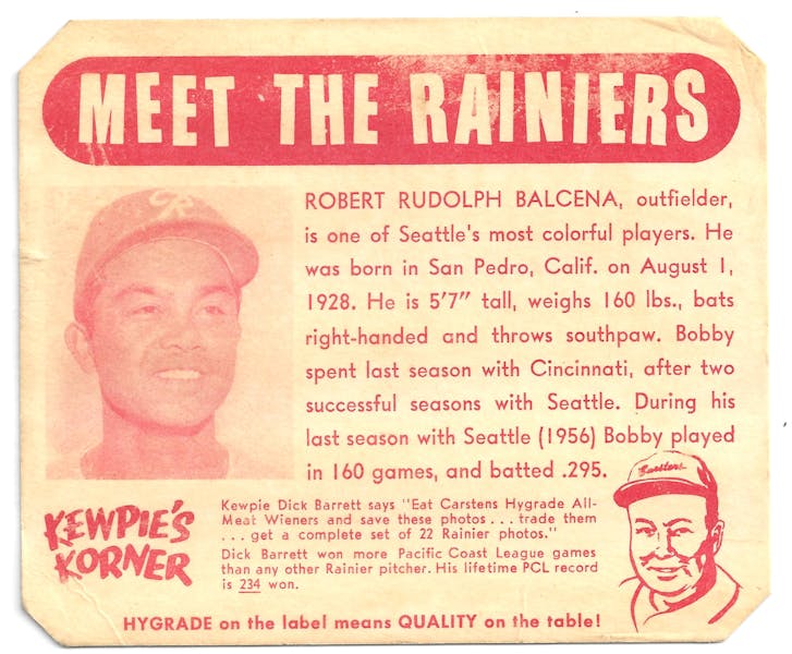Robert "Bobby" Balcena - Hygrade Weiners baseball card, 1957 ...