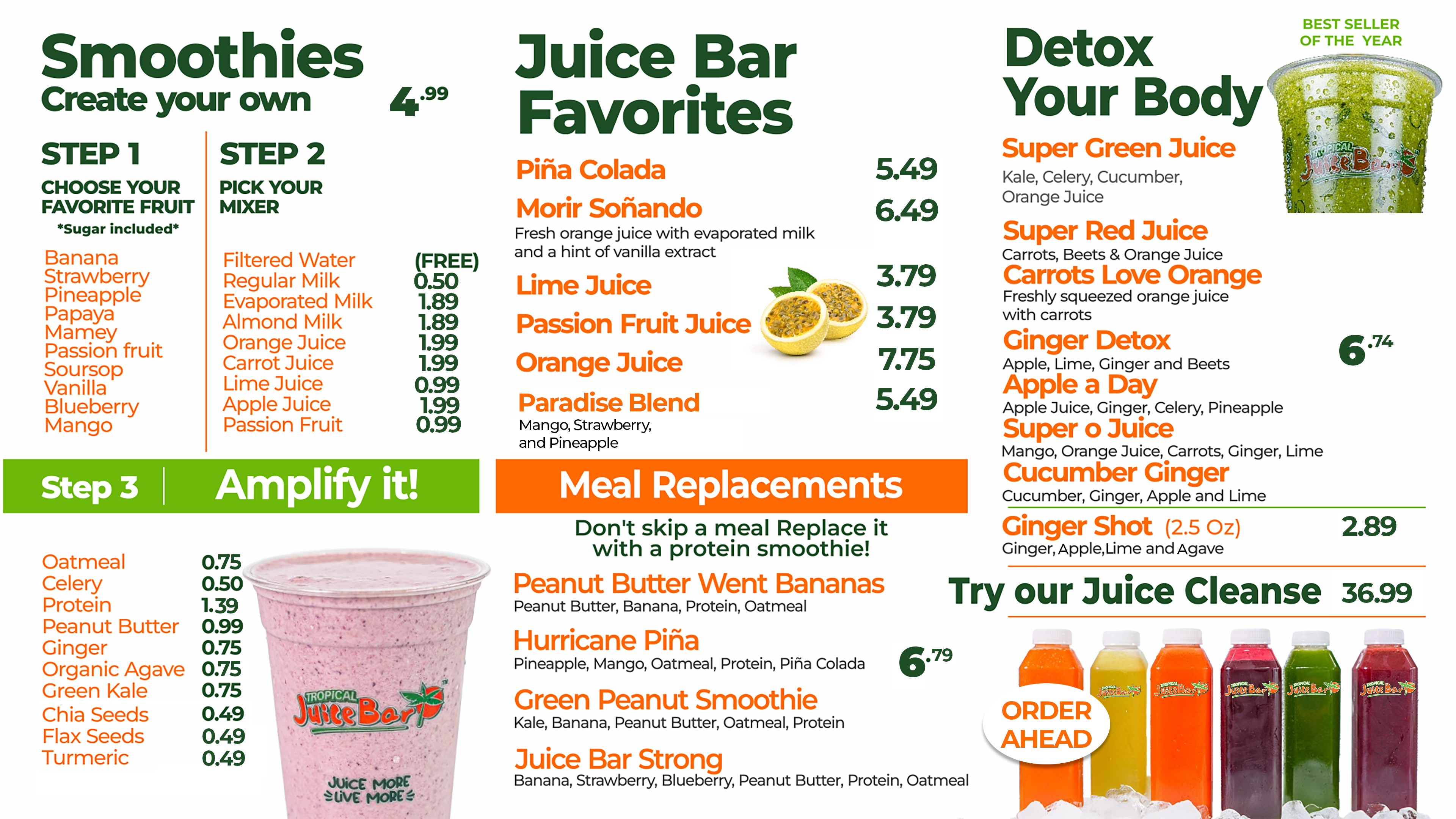 Menus | Tropical Juice Bar in Northern NJ