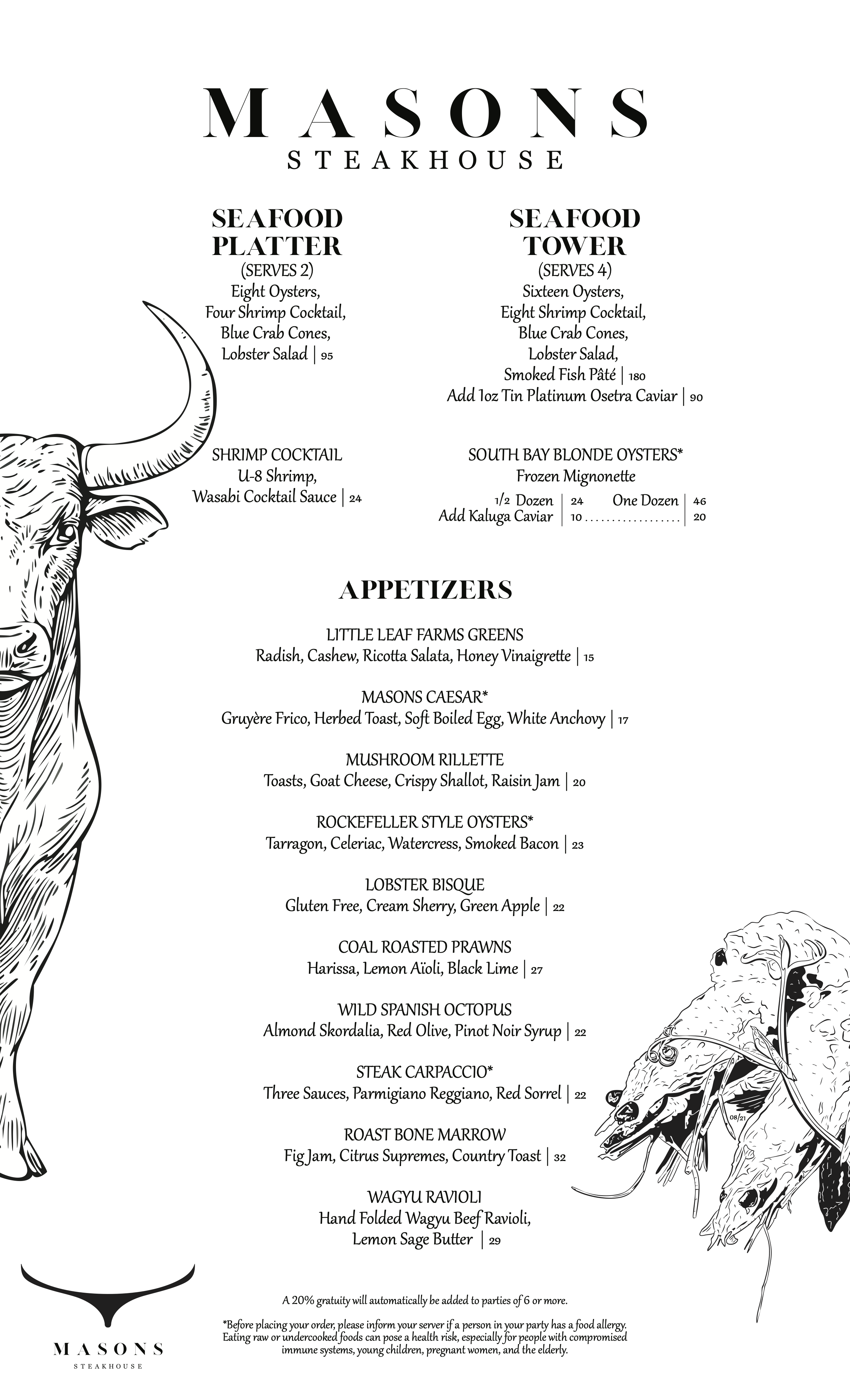 Menu | Masons Steakhouse | Quincy, Ma