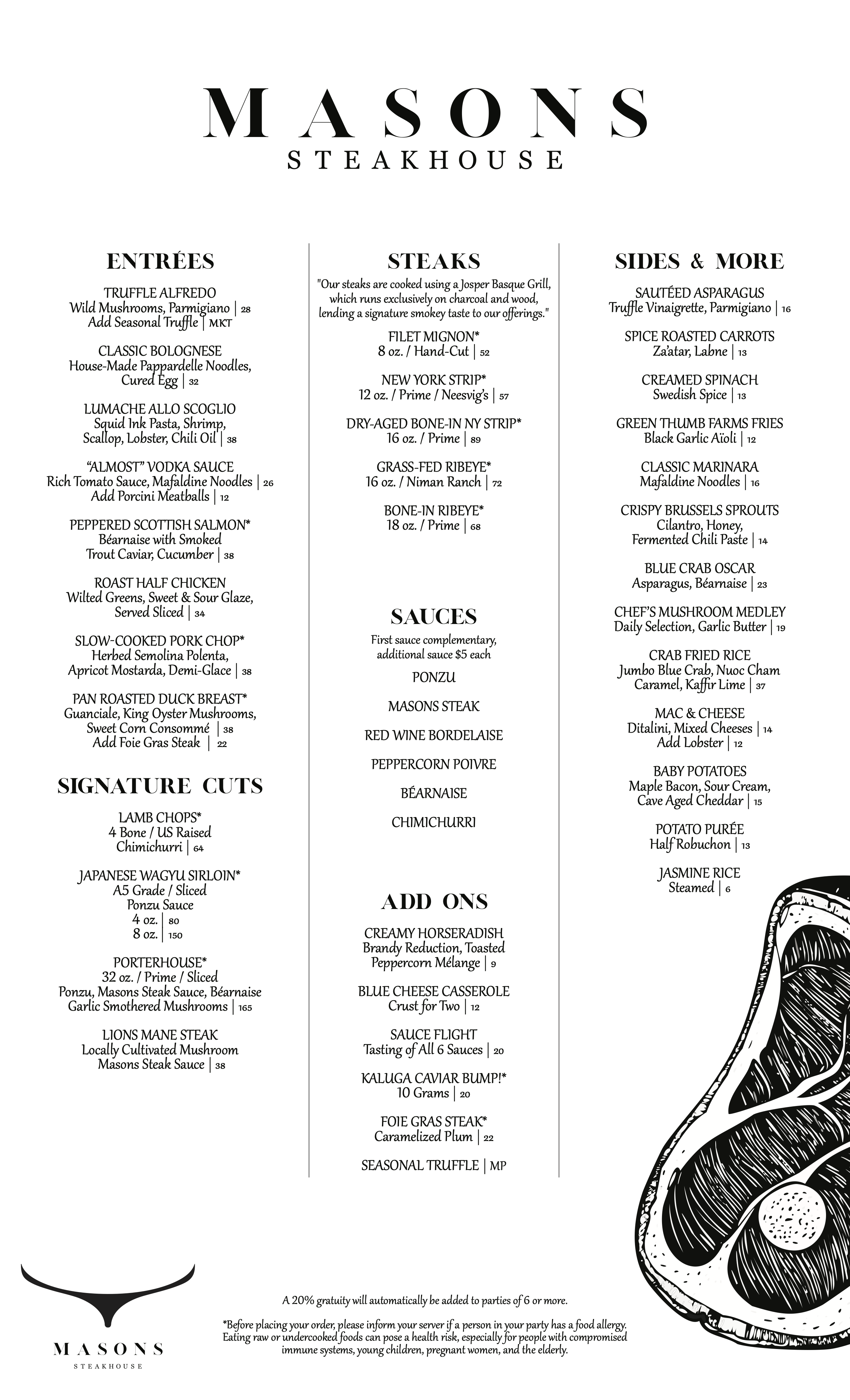 Menu | Masons Steakhouse | Quincy, Ma
