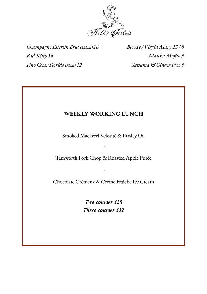 Menus | Kitty Fisher's in London, UK