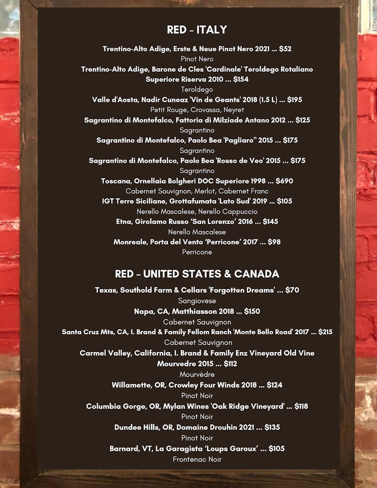 M. Wells - Dining Room Menu