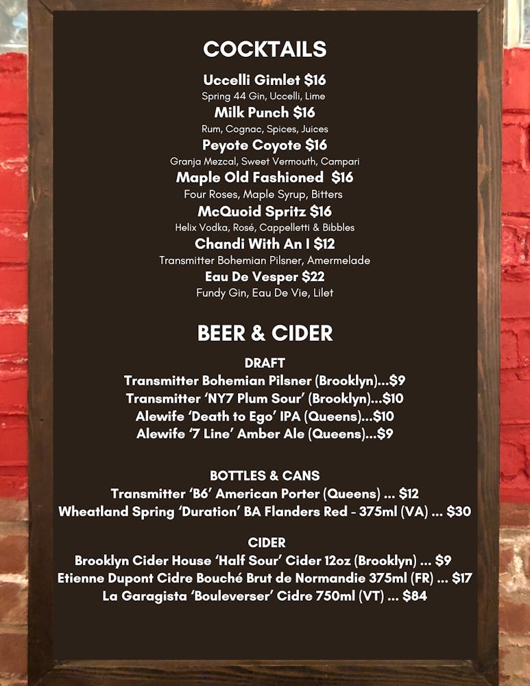 M. Wells - Dining Room Menu